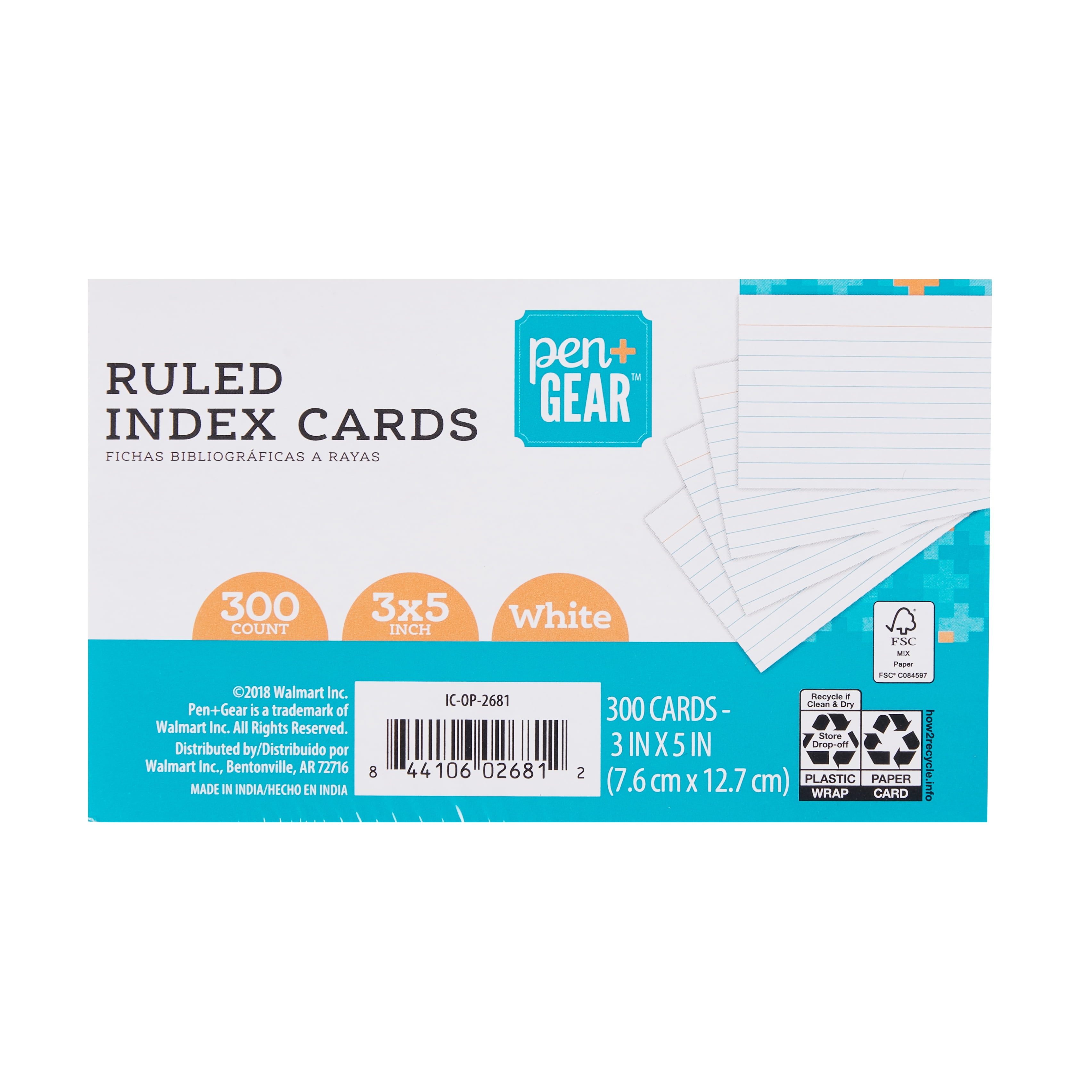 Brandclub - Pen + Gear Index Cards, Ruled, 3” x 5”, 300 Count, White