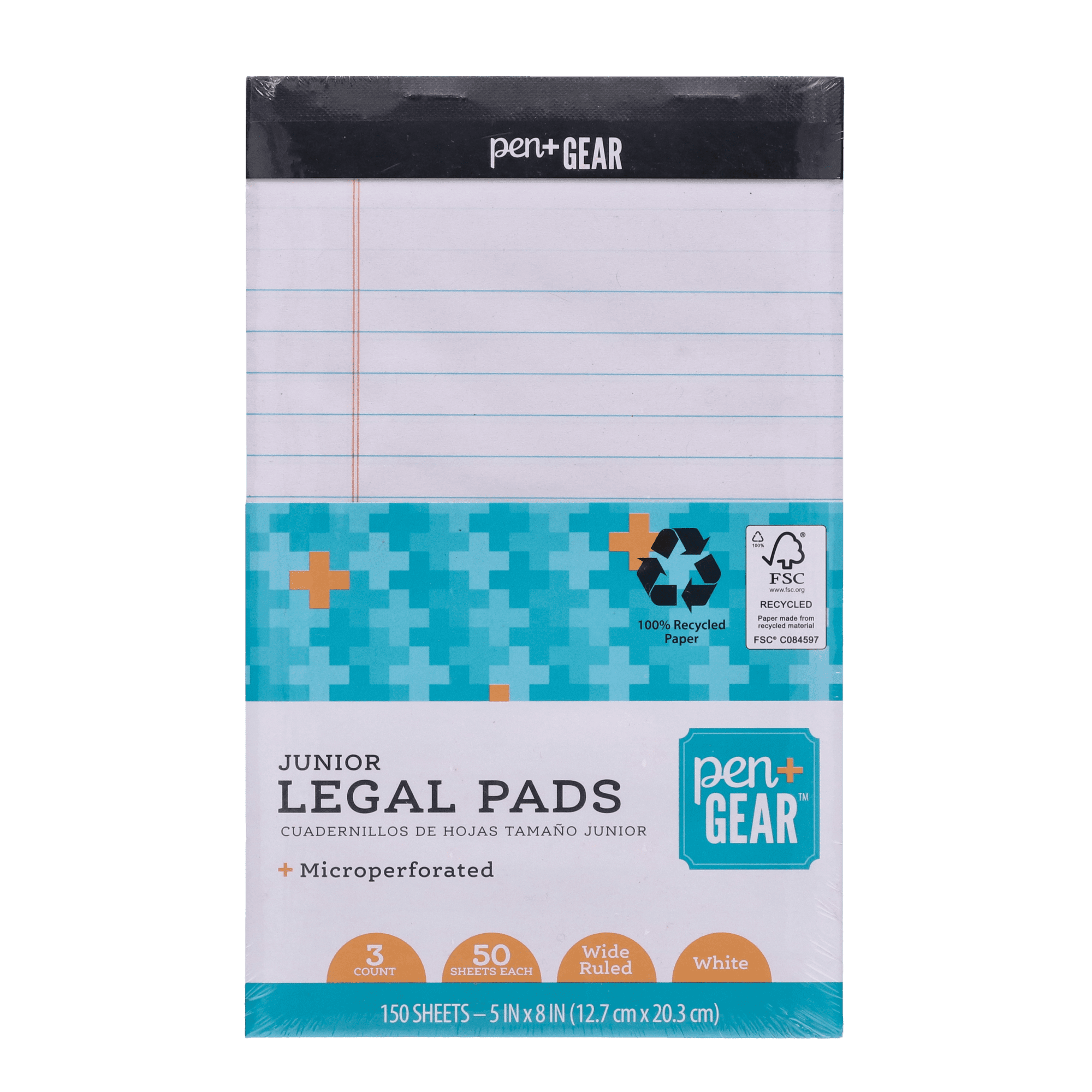 Pen + Gear Jr. Legal Pads, White Color Paper, 50 Sheets, 3 Count ...