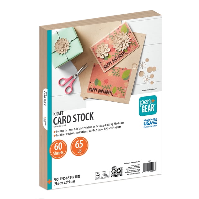 Pen+Gear Kraft Card Stock Paper, 8.5"x 11", 65 lb, 60 Sheets - Walmart.com