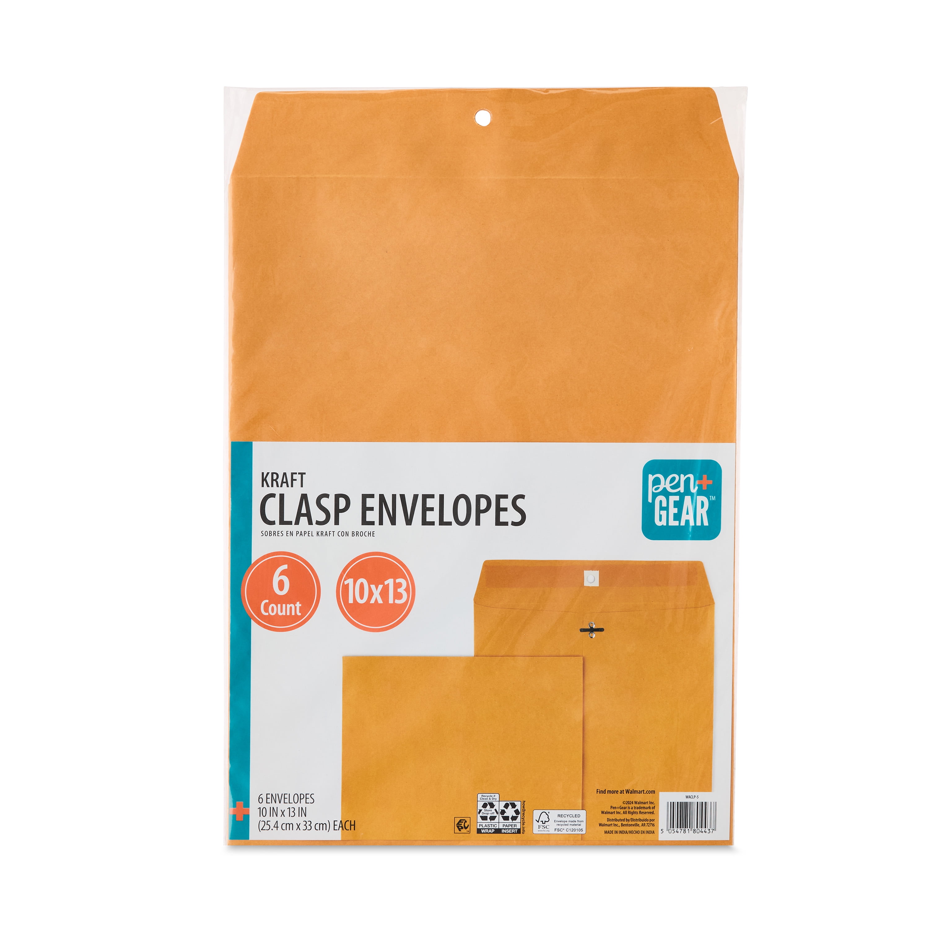 Pen+Gear Kraft Clasp Envelopes, 10x13 inches, 6 Pack for Documents Cash ...
