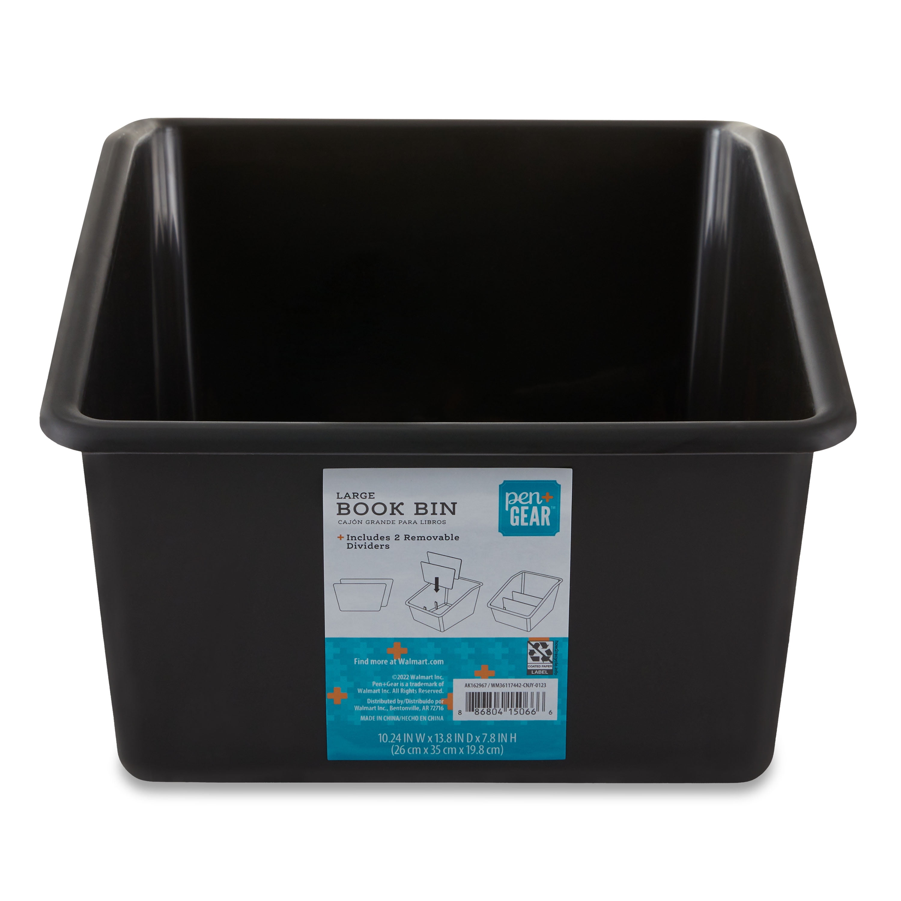 Pen+Gear Large Book Bin Storage Organizer with Removable Dividers ...