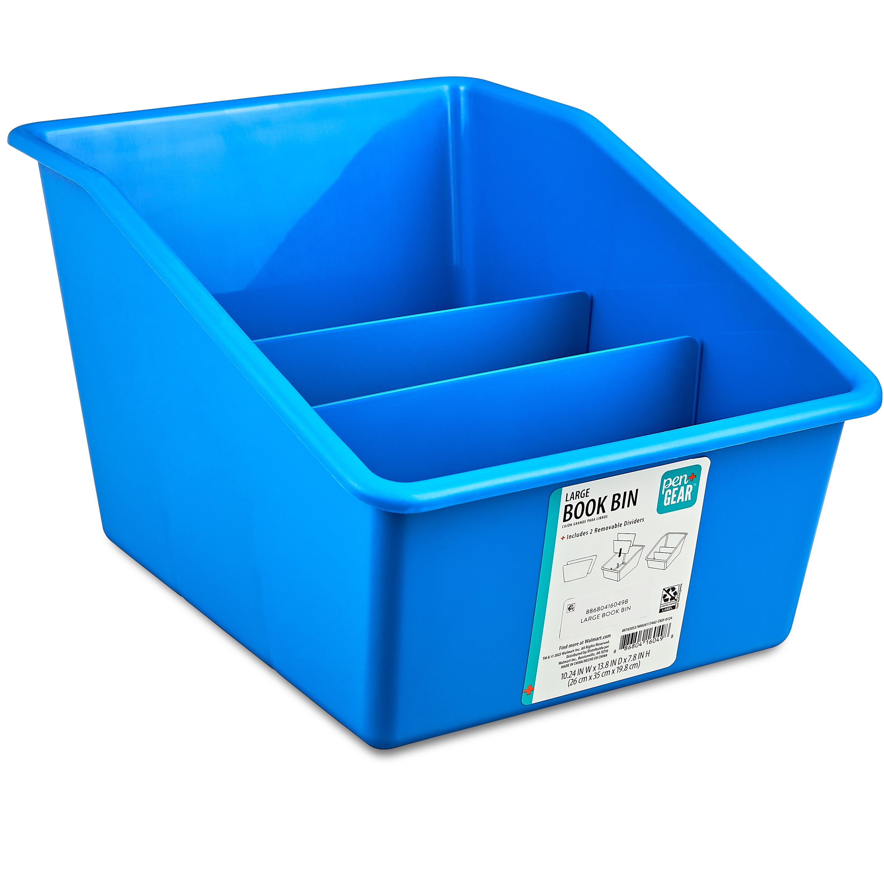 Pen+Gear Large Book Bin with 2 Removable Dividers, Desktop Organizer ...