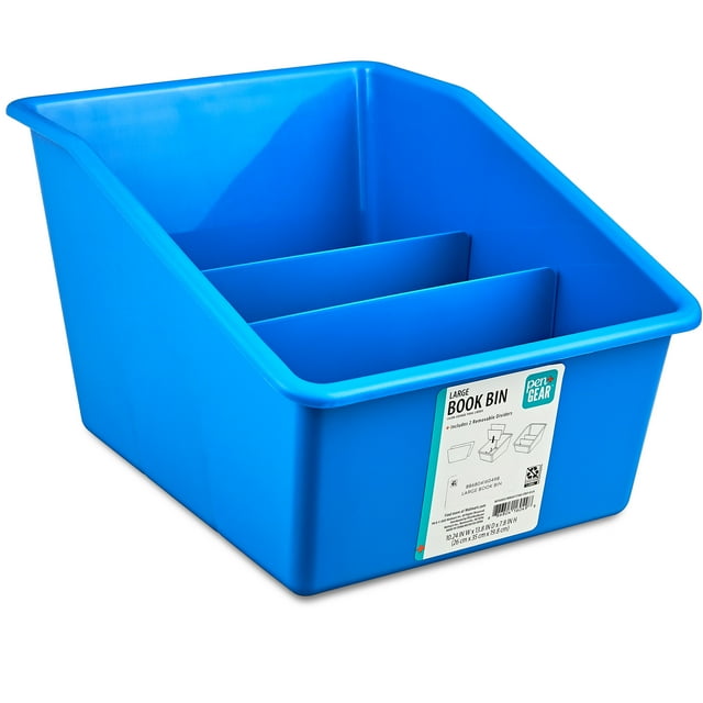 Pen+Gear Large Book Bin with 2 Removable Dividers, Desktop Organizer ...