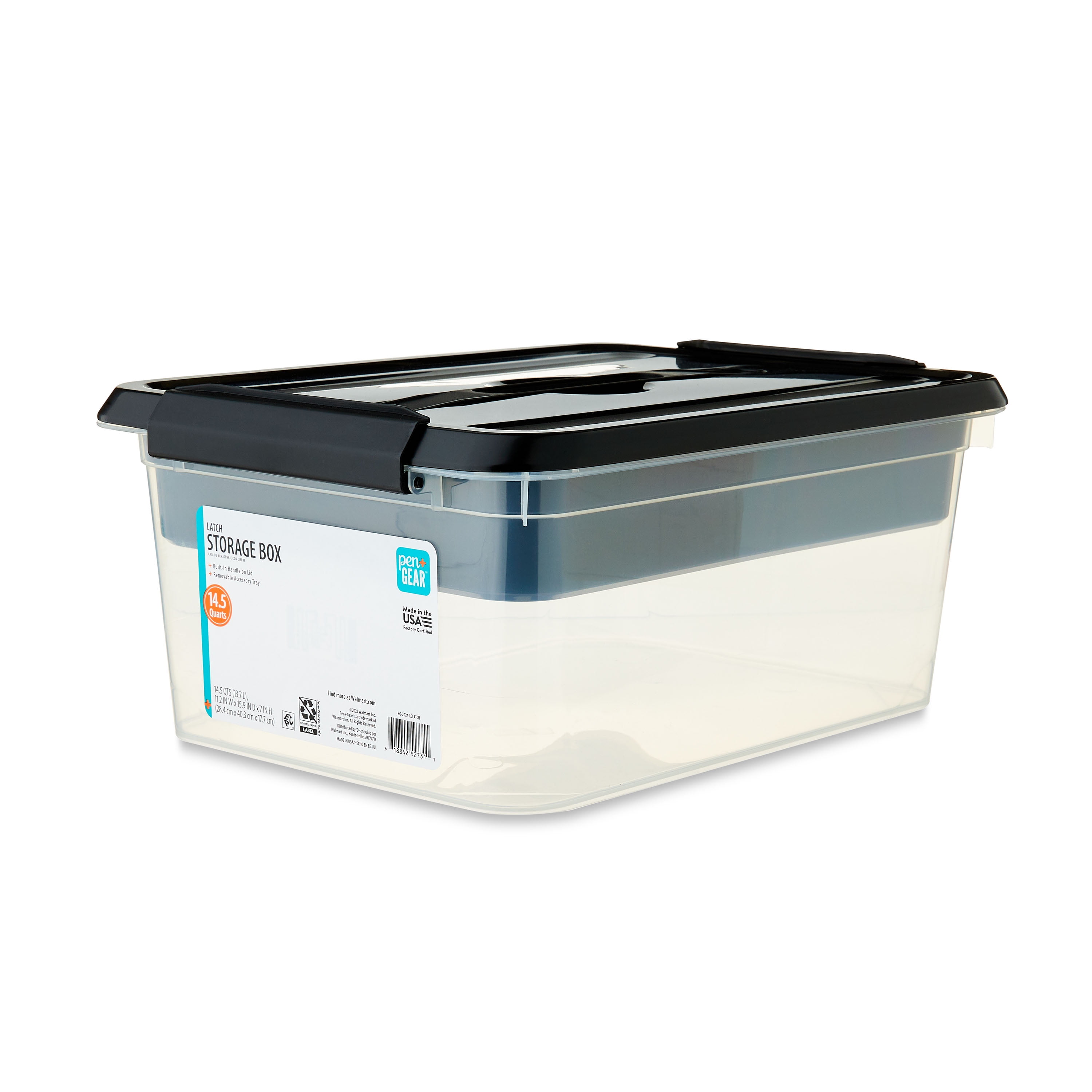 Pen+Gear Large Clear Latch Storage Box with Carry Handle 14.5 Quart ...