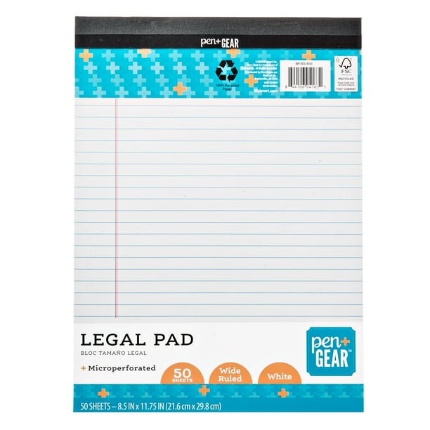 Pen + Gear Legal Pad, 8.5" x 11.75", 50 Sheets, Wide Ruled, White ...