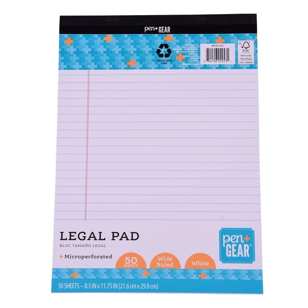 Pen + Gear Legal Pads, White Color Paper, 50 Sheets, Wide Ruled, 3 ...