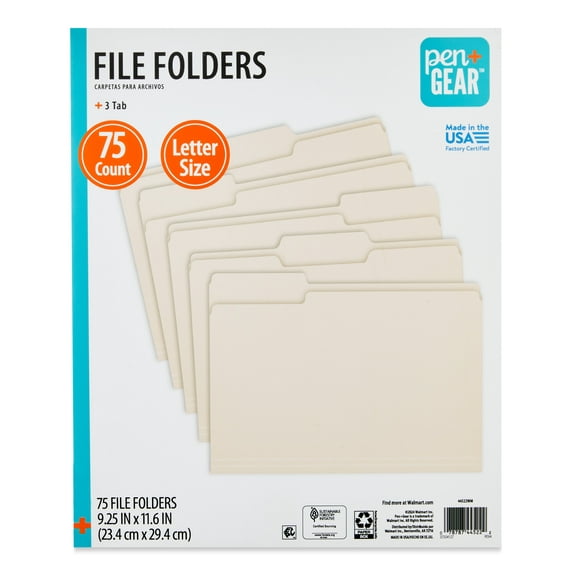 Pen+Gear Manila File Folders, Letter Size, 25 Count with Top Tabs for ...