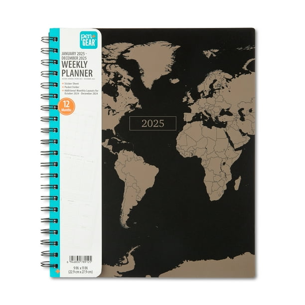 Pen+Gear MW, 2025, Gold Map Double Wire Spiral Planner, Black, 9 in x ...