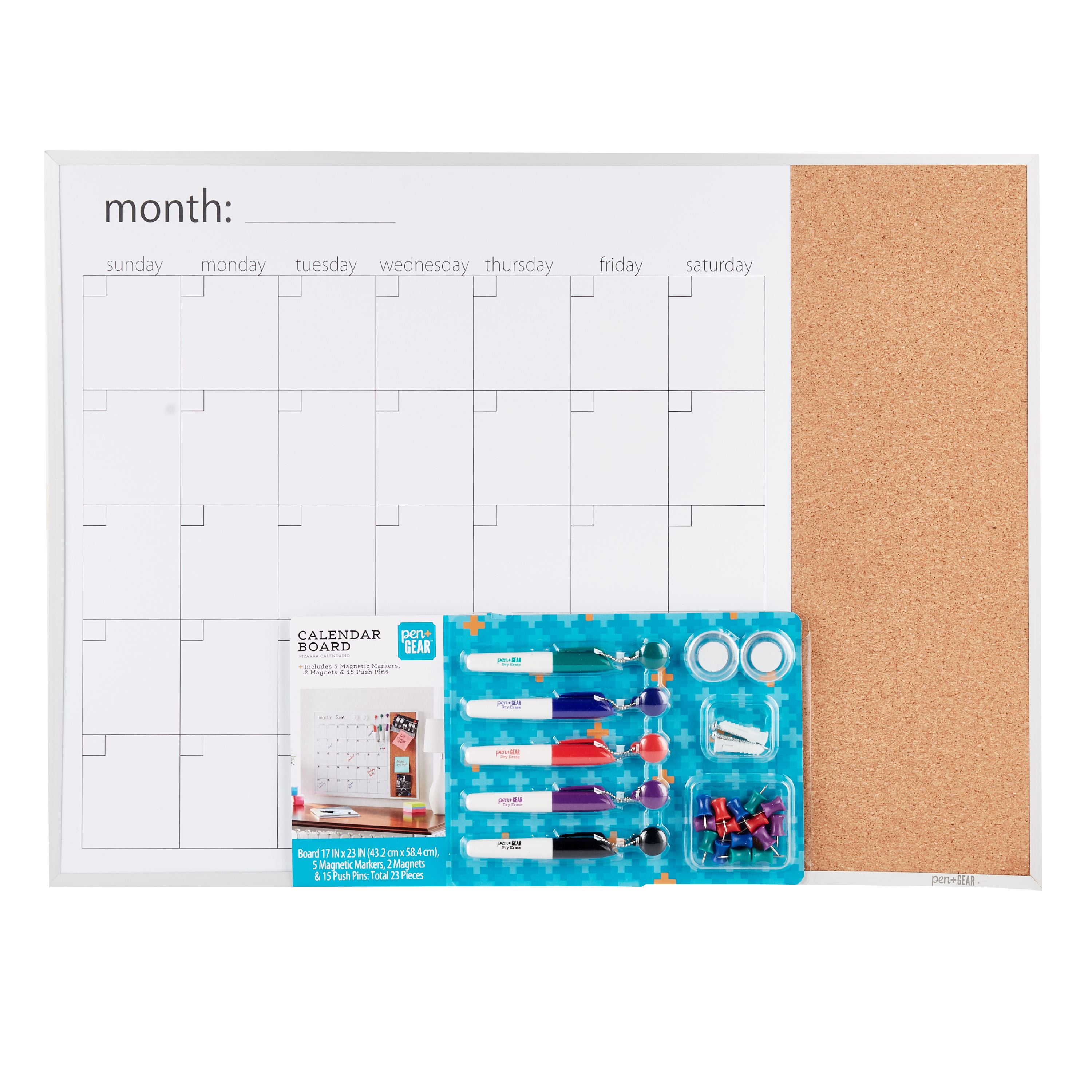 Pen + Gear Magnetic Dry Erase Combination Calendar Board, 17” x 23 ...