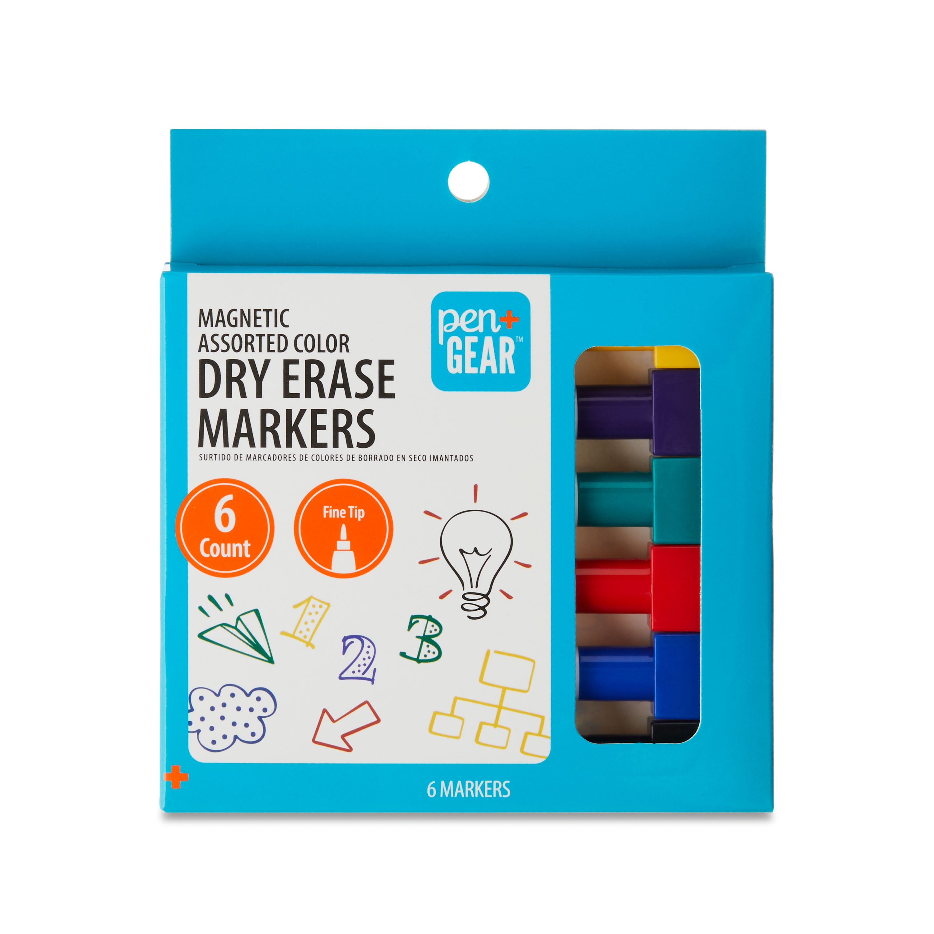 Pen+Gear Magnetic Dry Erase Markers with Eraser, Assorted Ink Colors ...