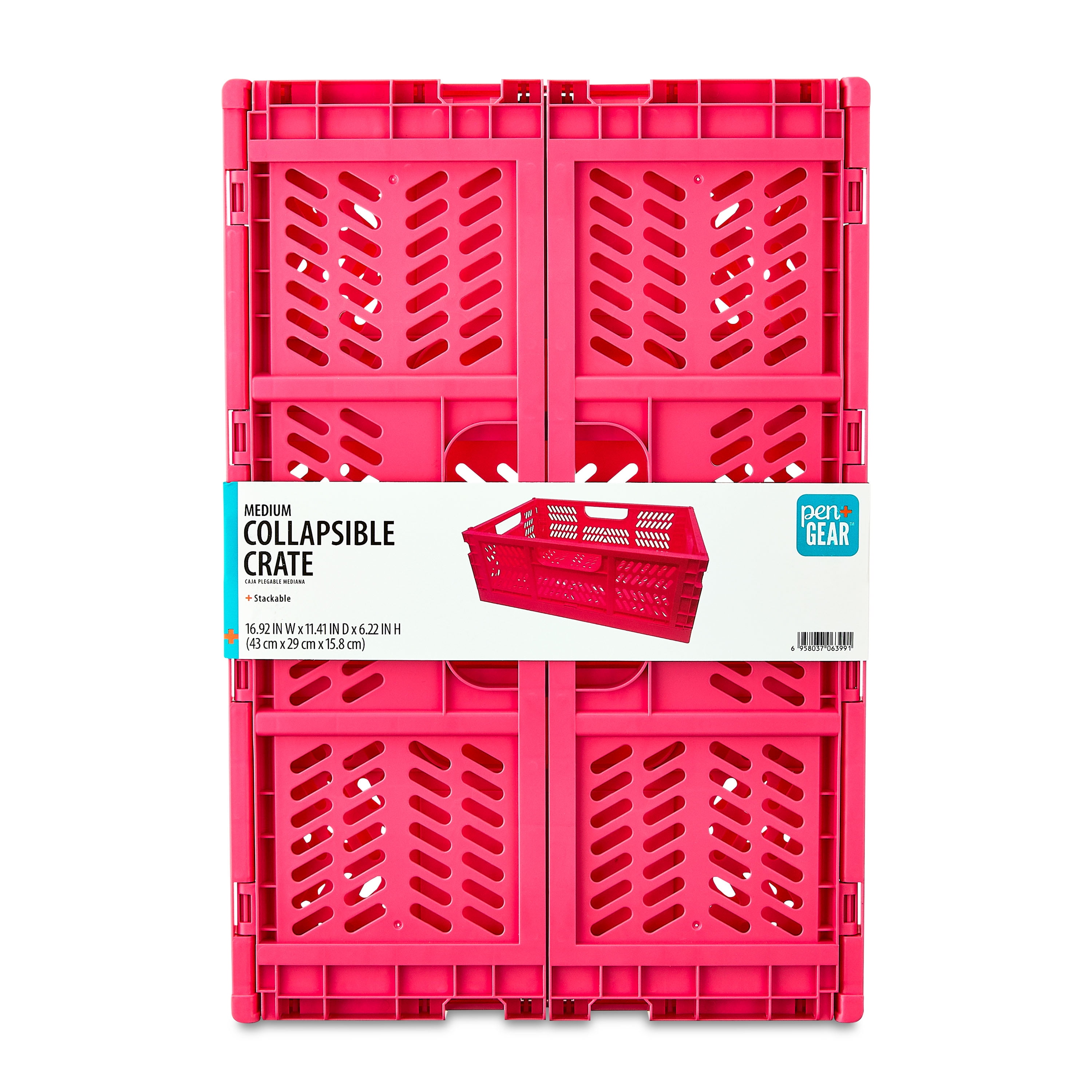 Pen+Gear Medium Collapsible Crate, 16.92" x 11.41" x 6.22", Coral Plastic Storage Organzier ...
