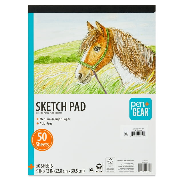 Pen+Gear Medium Weight Paper Sketch Pad, 9 in x 12 in, 50 Sheets ...