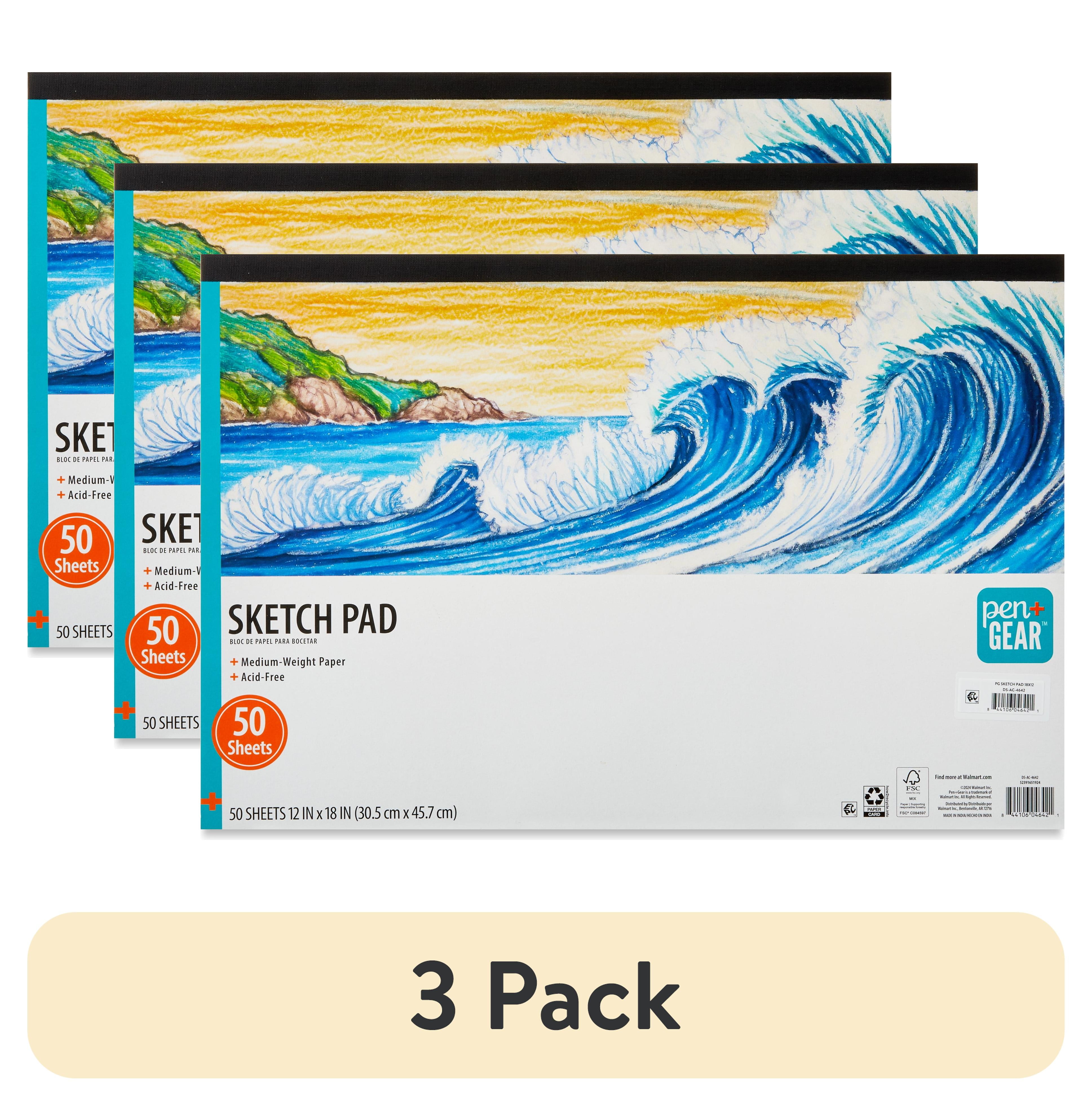 (3 pack) Pen+Gear Medium Weight Sketch Pad, White,18" x 12", 50 Acid ...