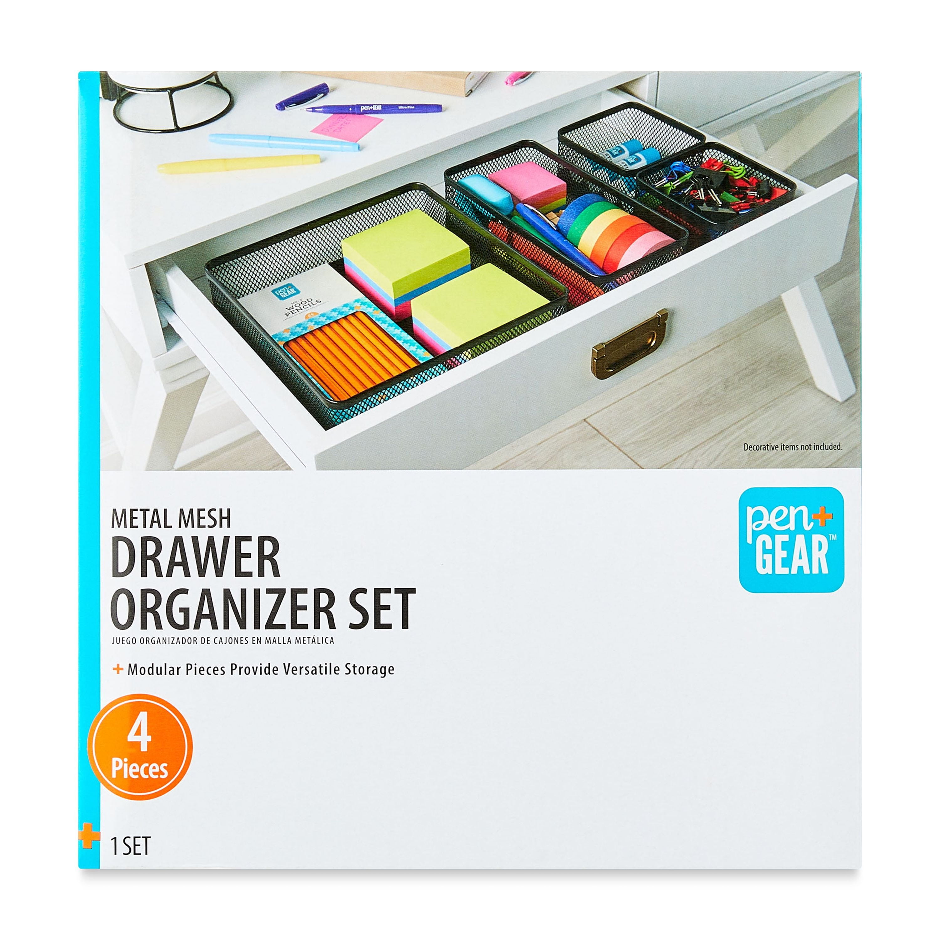 Pen+Gear Metal Desk Organizer Set Black 4 Pieces includes letter sorter ...