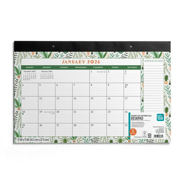 Pen+Gear Monthly Desk Pad (17"x11") Succulents Border 12 Month Jan 2026 ...