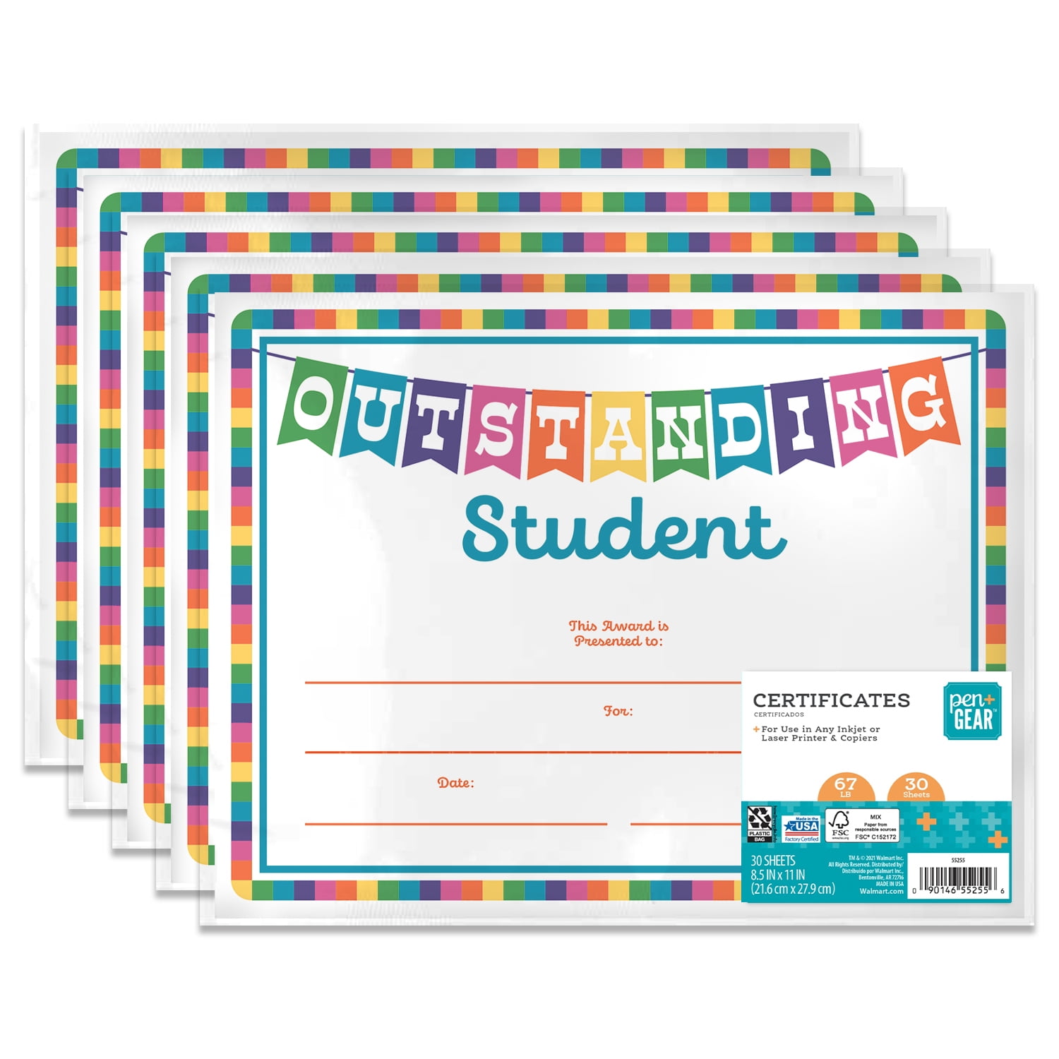 Pen+Gear Multicolor Paper Certificates, 8.5x 11, 67lb, 150 Certificates ...