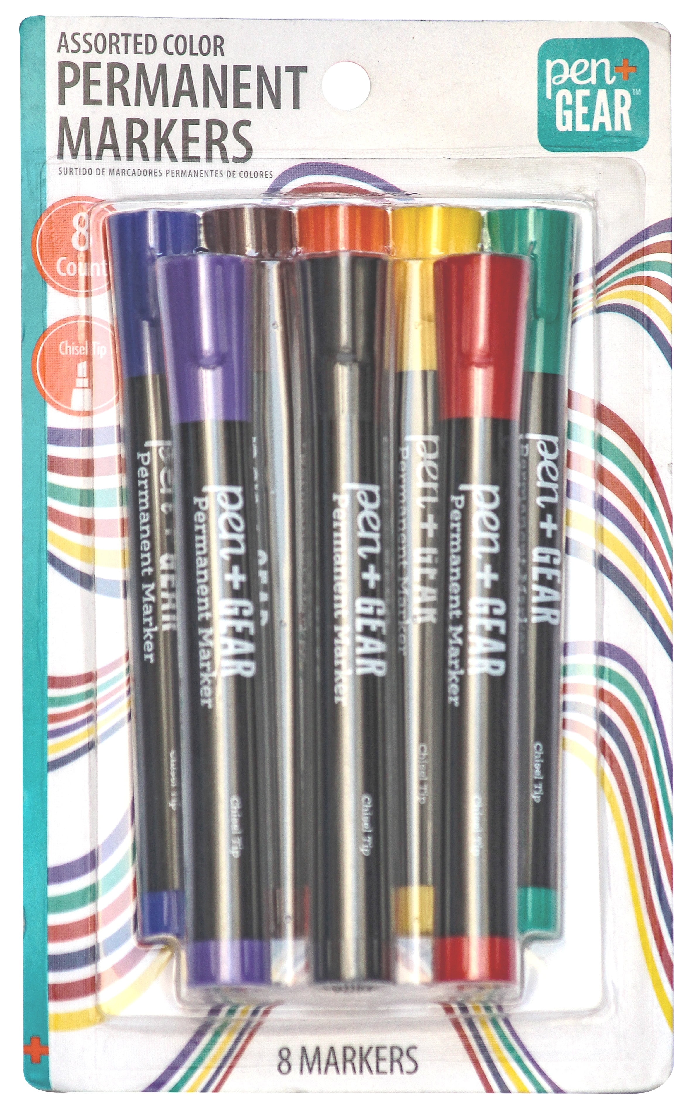 Pen+Gear Permanent Markers, Chisel Tip, Assorted Colors, 8 Count ...