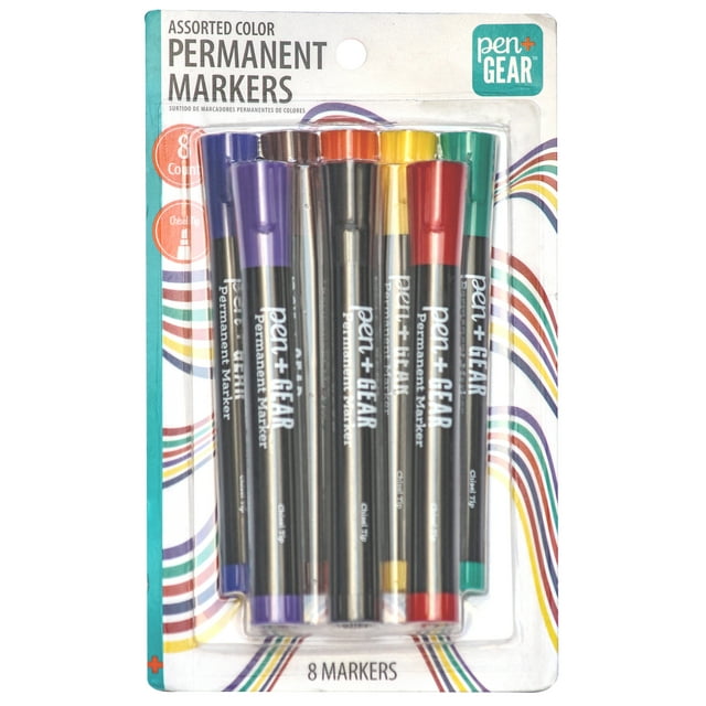 Pen+Gear Permanent Markers, Chisel Tip, Assorted Colors, 8 Count ...