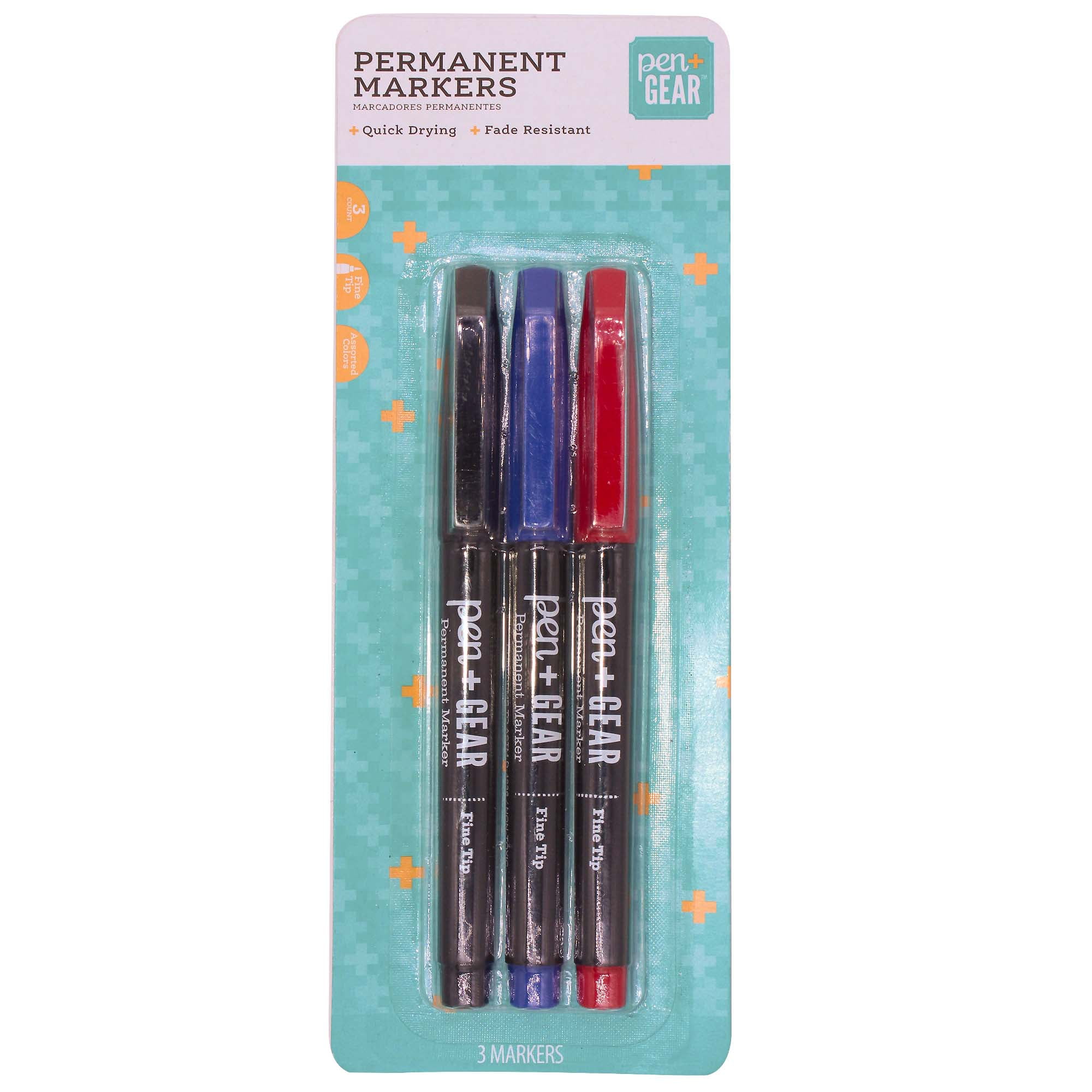 Pen + Gear Permanent Markers, Fine Point, Assorted Colors, 3 Count ...