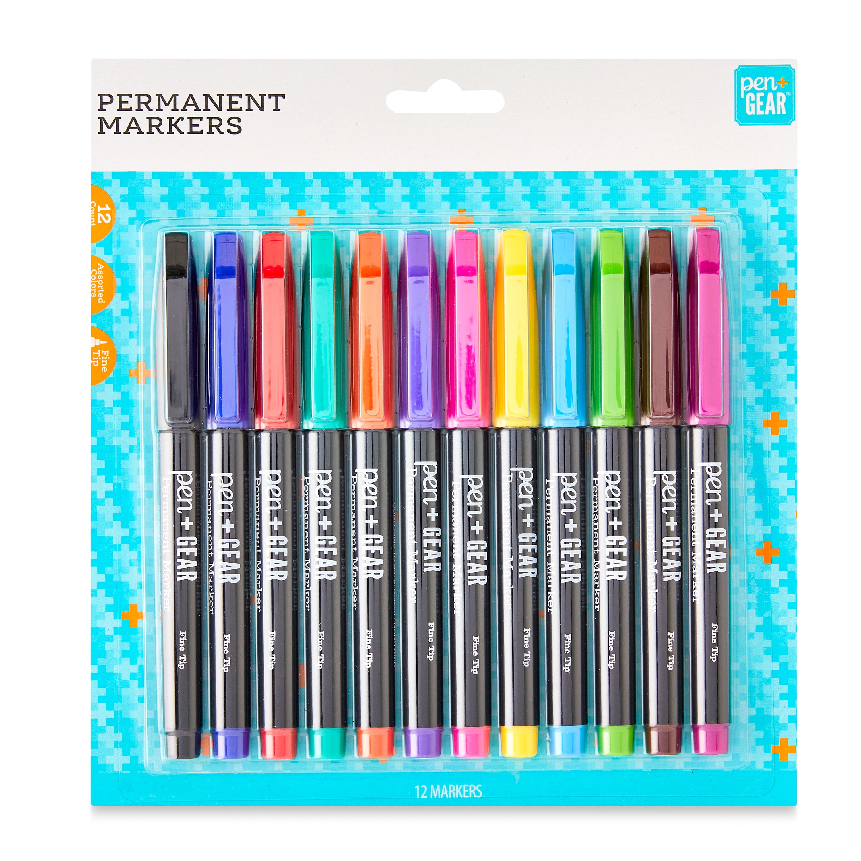 Pen + Gear Permanent Markers, Fine Tip, Assorted Colors, 12 Count ...