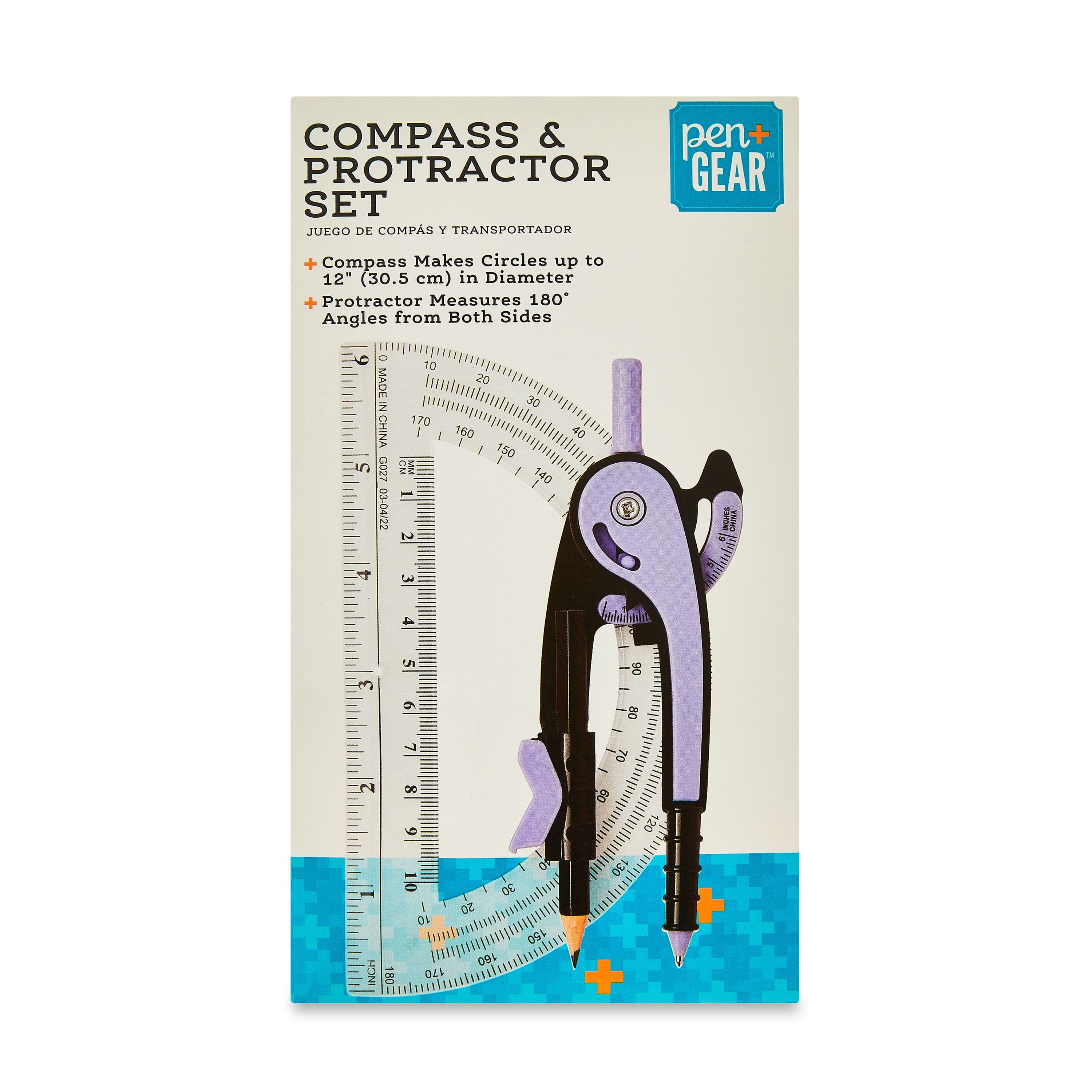 Pen+Gear Plastic Compass and Protractor Set, 2-Piece Math Tools, Purple ...