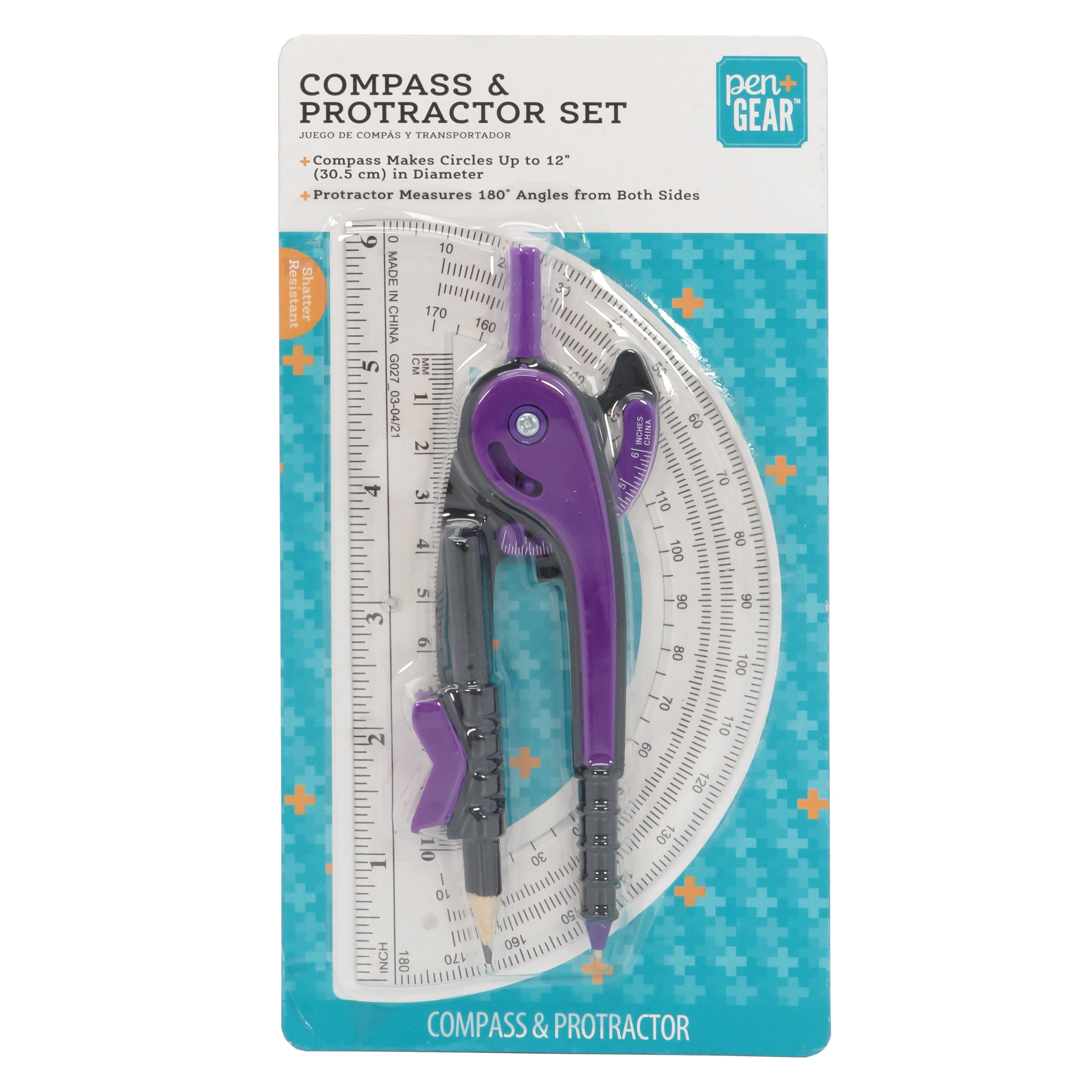 Pen+Gear Plastic Compass and Protractor Set, Math Tools, Purple, weight ...