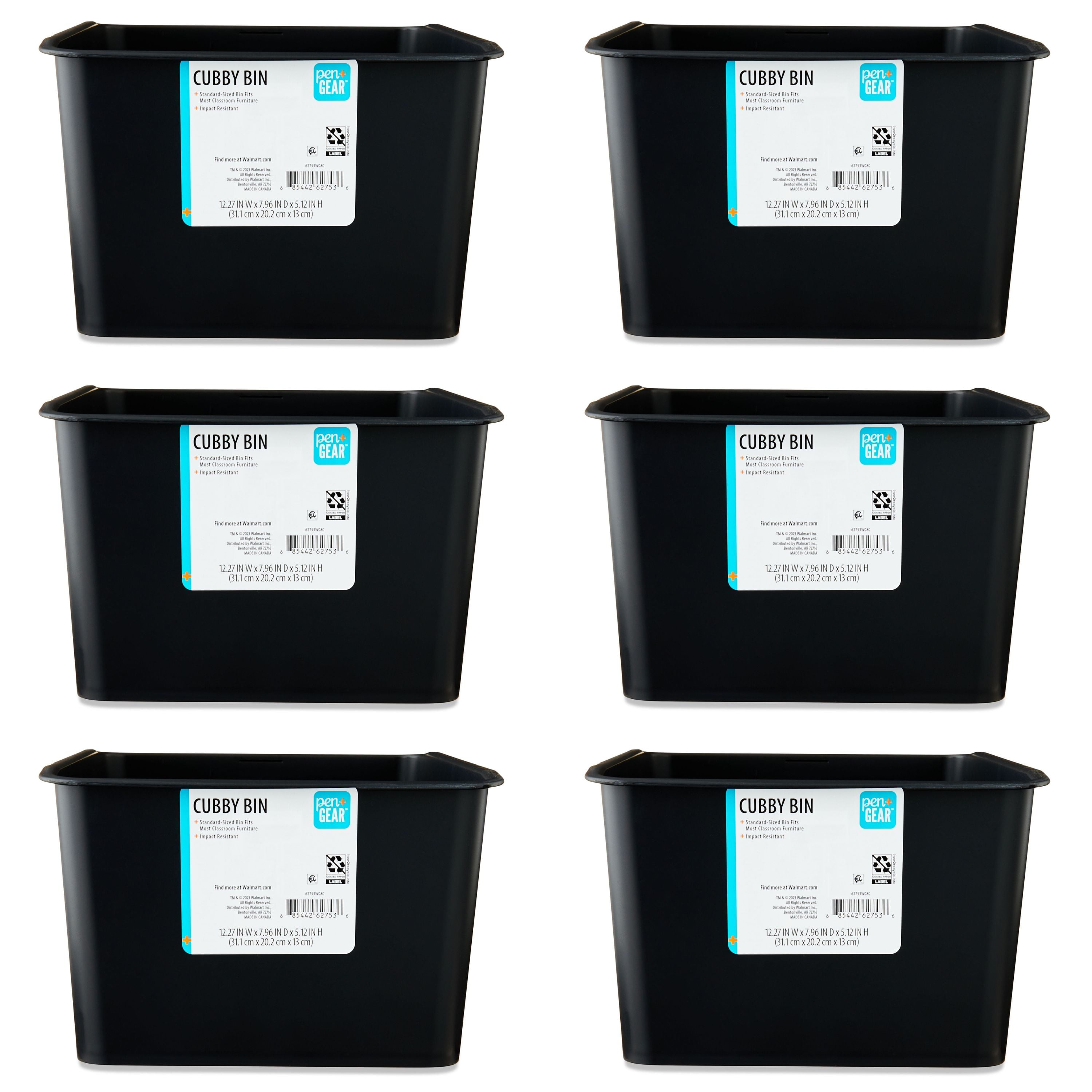 Pen+Gear Plastic Cubby Bin, Small Desktop Organizer, Black, 6-Pack ...