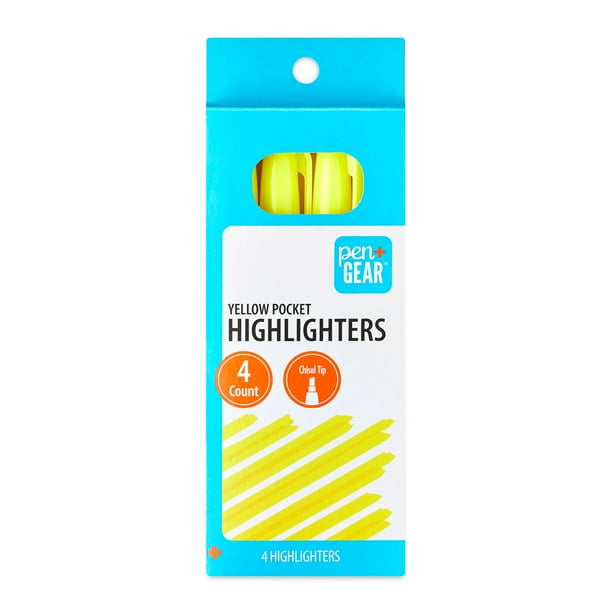 Pen+Gear Pocket Highlighters, Chisel Tip, Yellow, 4 Count - Walmart ...