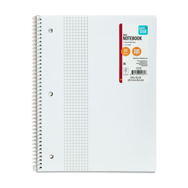 Pen + Gear Poly 1-Subject Notebook, White, Grid Ruled, 80 Sheets, 8" x ...