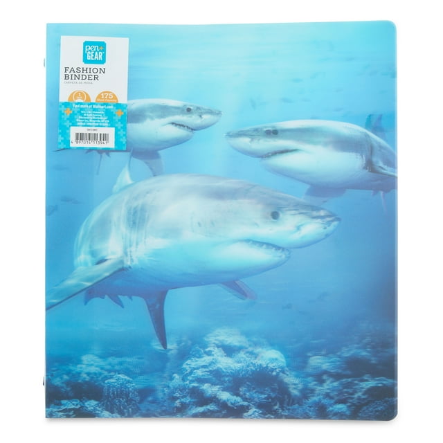 Pen+Gear Poly 3-Ring Fashion Binder, 1 inch O-Ring, Underwater Sharks ...