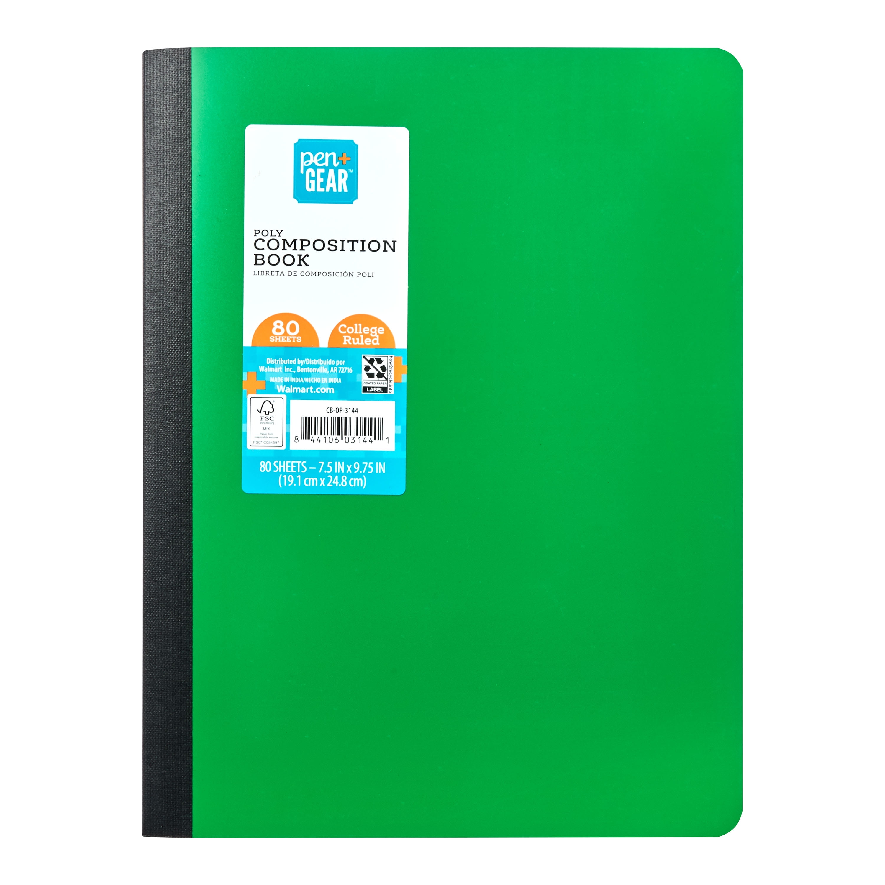 Pen + Gear Poly Composition Book, College Ruled, 80 Pages, Green ...