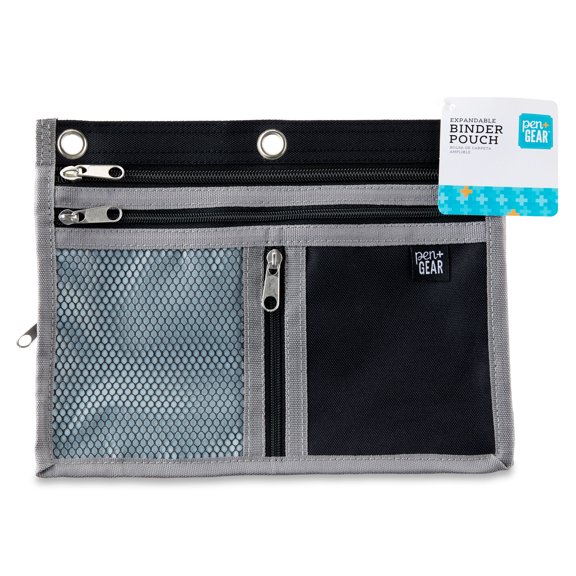 Pen+Gear Polyester Expandable Pouch, Pencil Case, Black, 10" x 7.5"