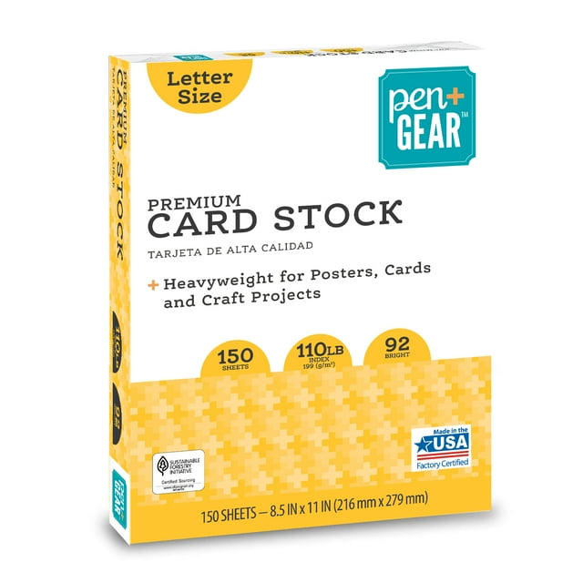 Pen+Gear Premium White Card Stock, 8.5" x 11", 110 lb, 150 Sheets ...