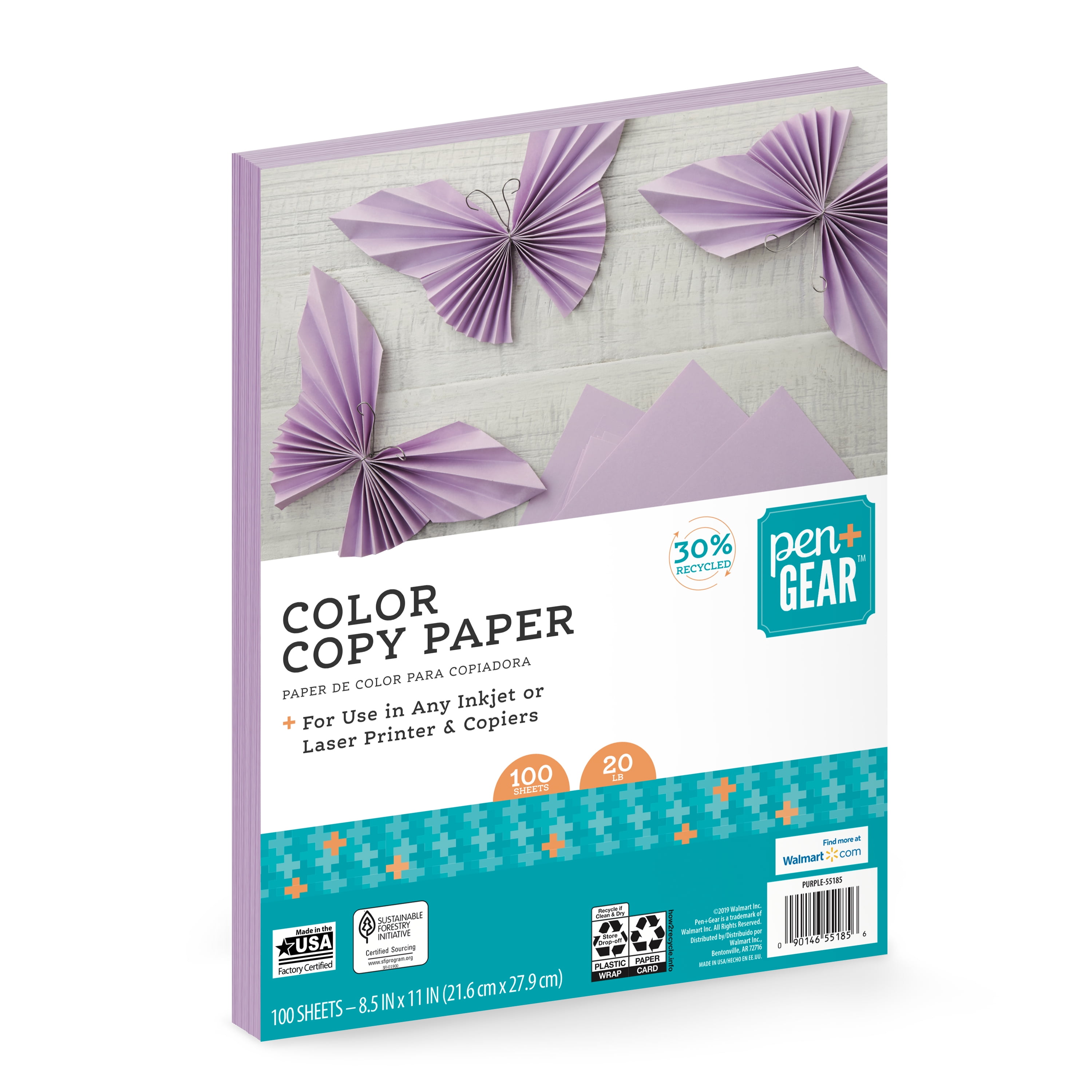 Pen + Gear Purple Copy Paper, 30% Recycled, 8.5 x 11, 20 lb, 100 Sheets ...