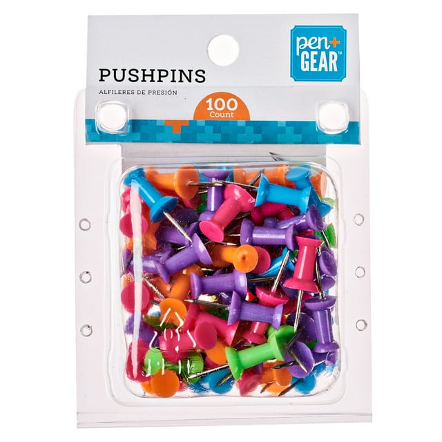 Pen + Gear Push Pins & Thumb Tacks Supplies, Neon Multi-Color, 100 ...