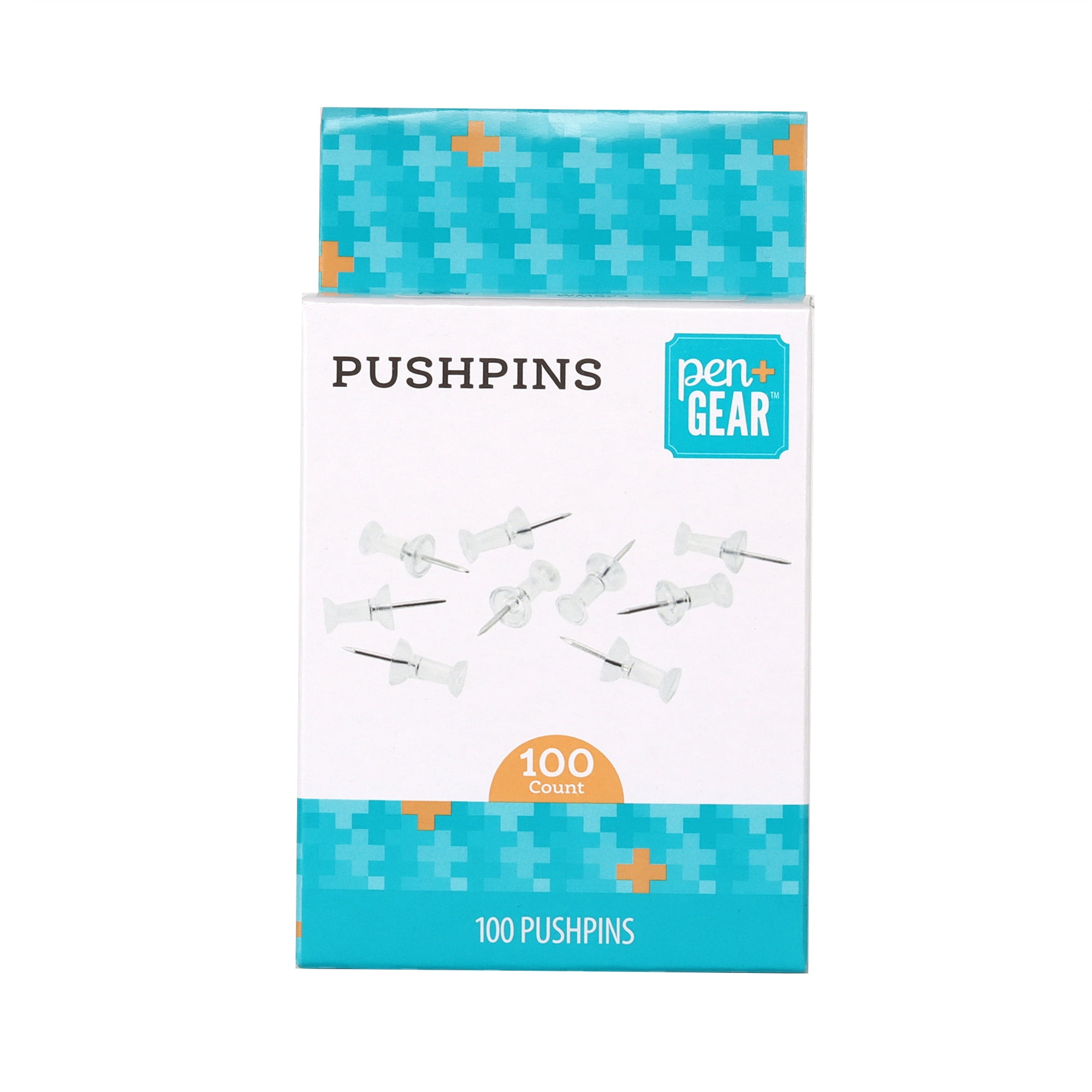 Pen+Gear Push Pins in Clamshell, Clear Plastic Head, Steel Point, 100 ...