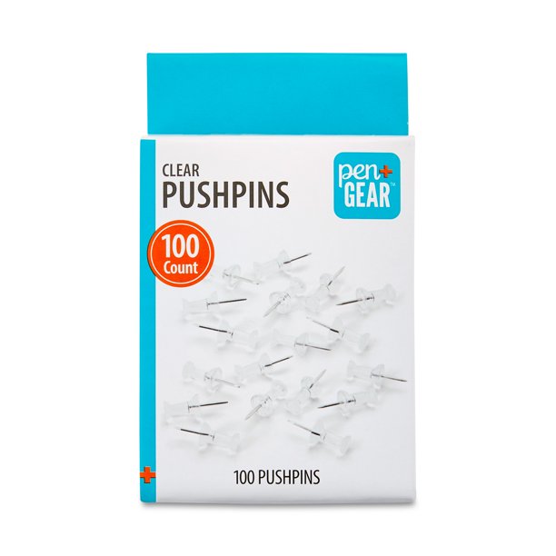 Pen+Gear Push Pins in Clamshell, Clear Plastic Head, Steel Point, 100 ...