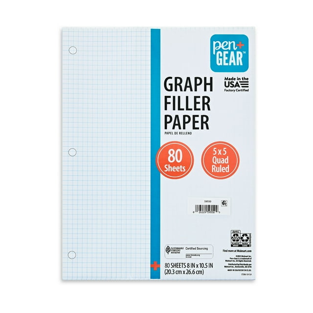 Pen+Gear Quad Filler Paper, Graph Ruled 5x5, 80 Sheets, 8" x 10.5 ...