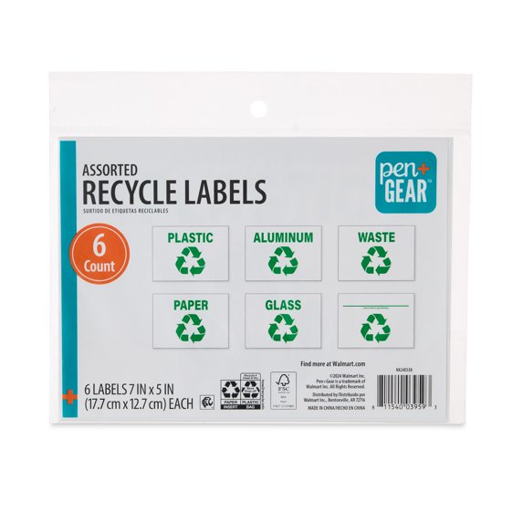 Pen+Gear Recycle Labels White 7x5 inch Pack of 6 for Home & Office Use ...