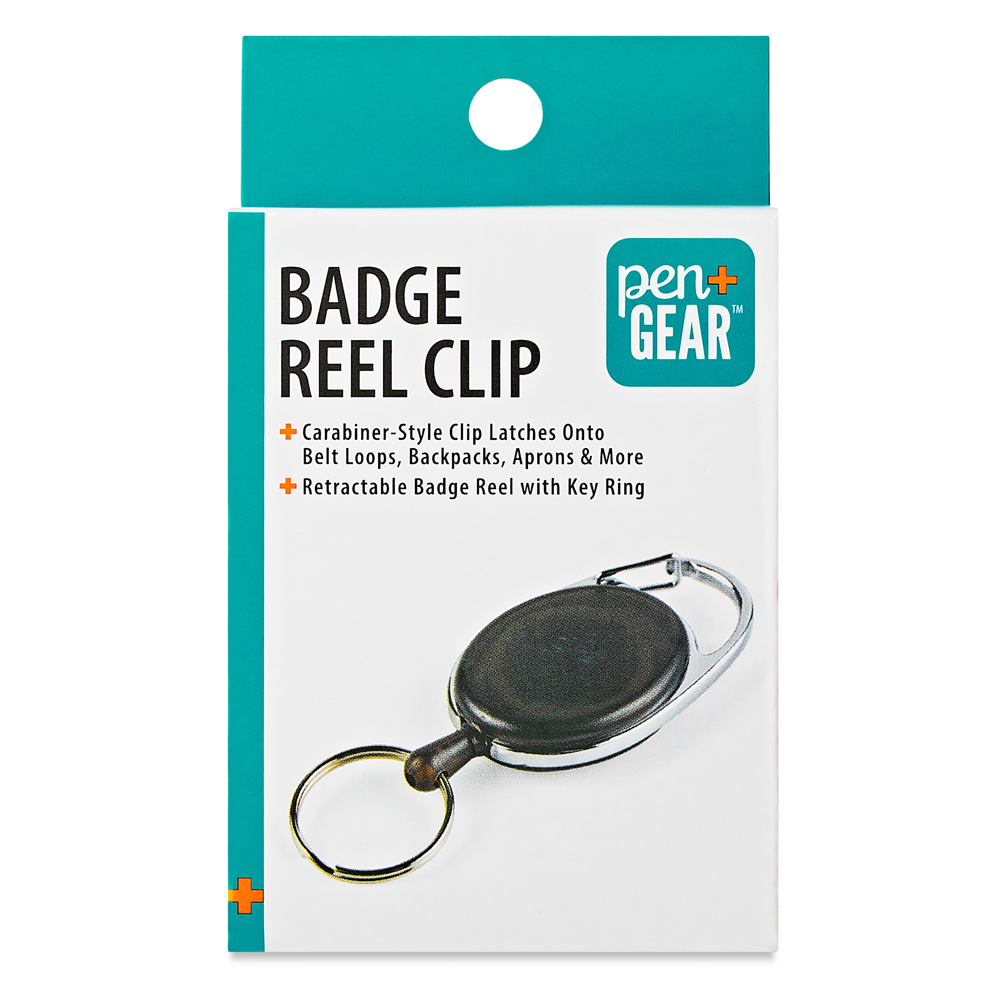Pen+Gear Retractable Badge Reel Clip Black with Carabiner Clip and Key ...