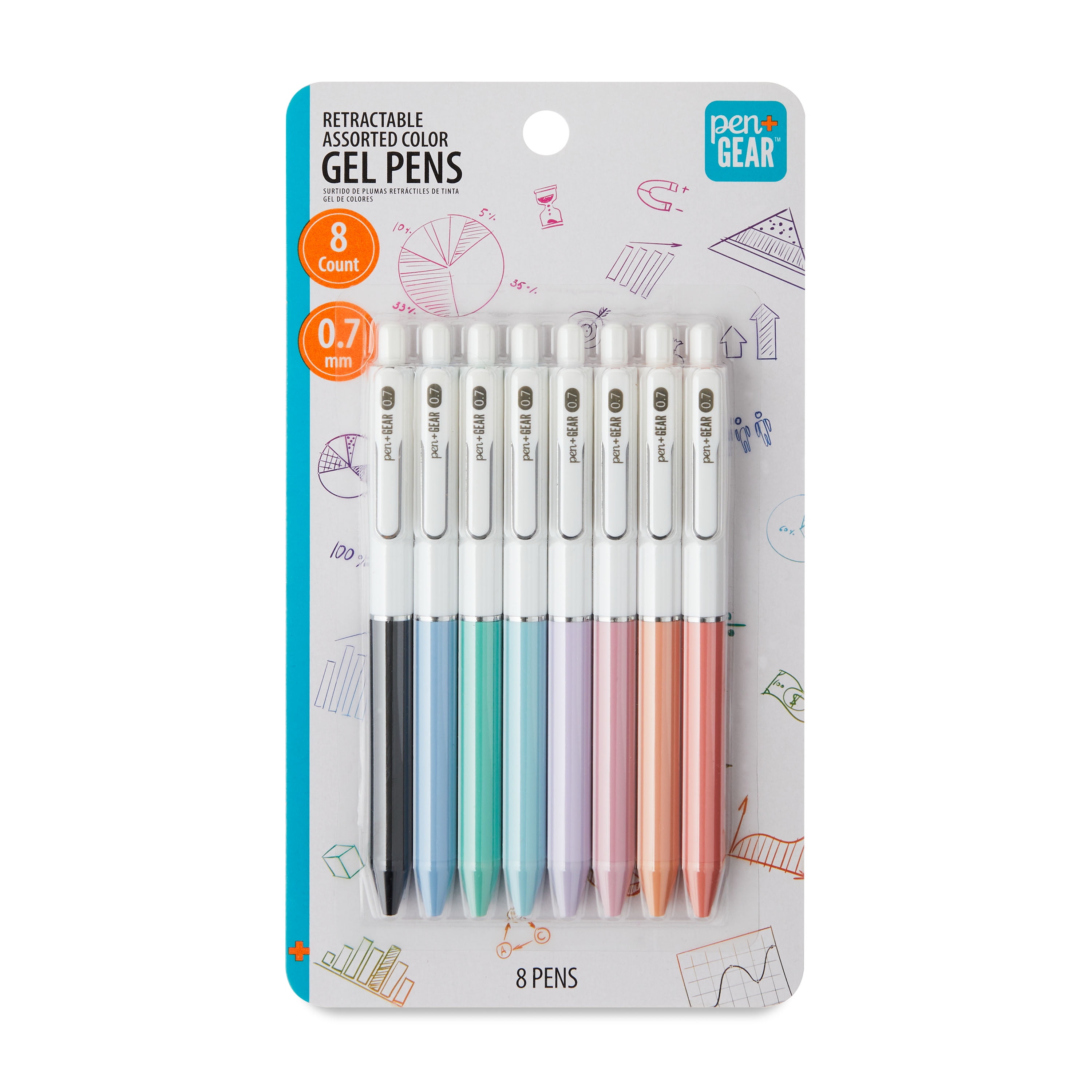 Pen + Gear Retractable Gel Pen, 0.7 mm Bullet Tip, Assorted Colors 8 ...
