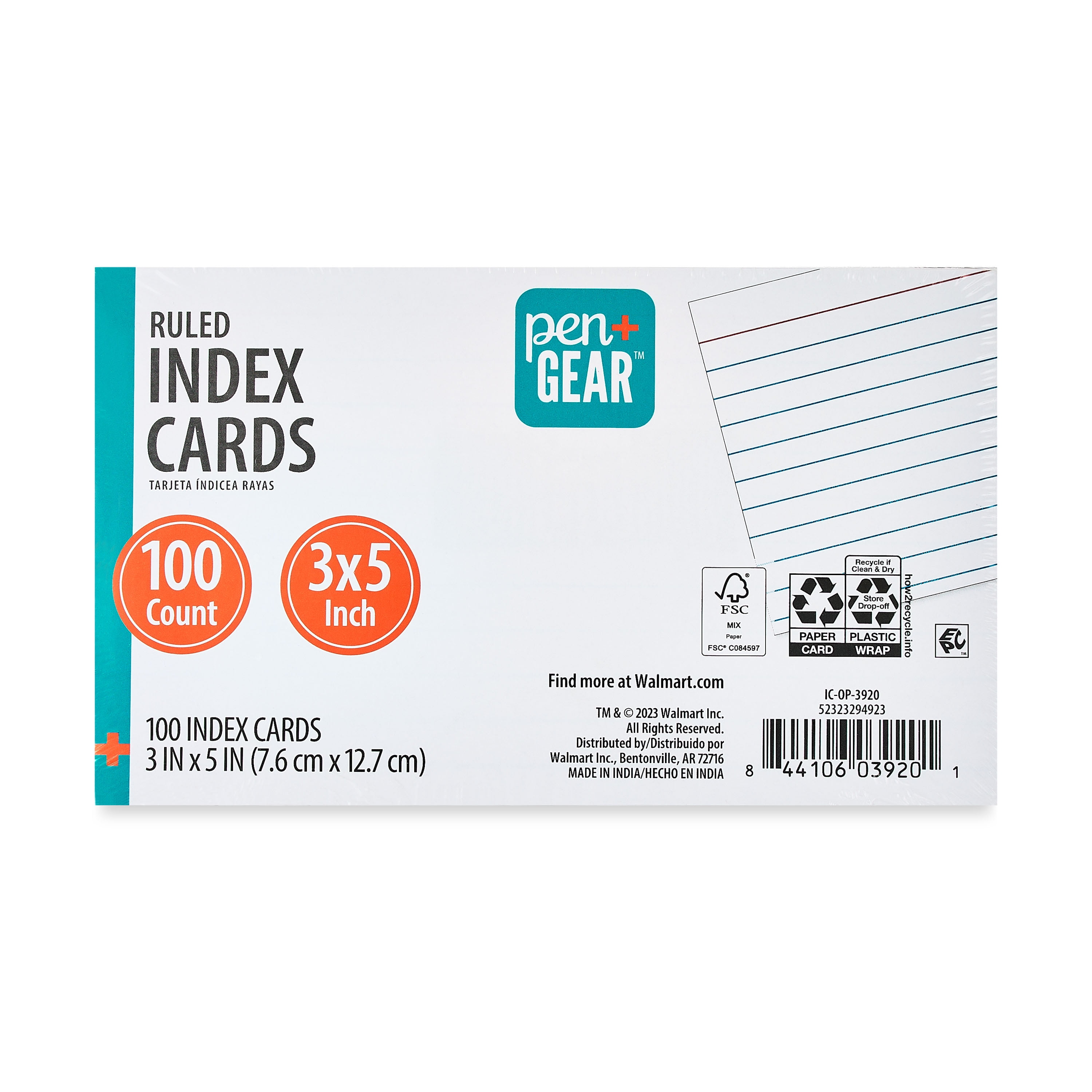 Pen + Gear Ruled Index Cards, 3" x 5", 100 Count, White - Walmart.com