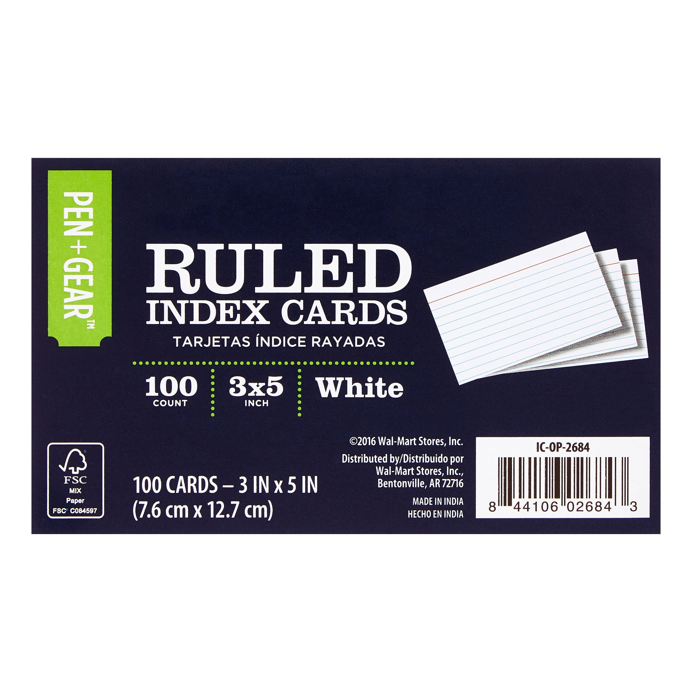 Pen+Gear Ruled Index Cards, 3" x 5", White, 100 Count - Walmart.com