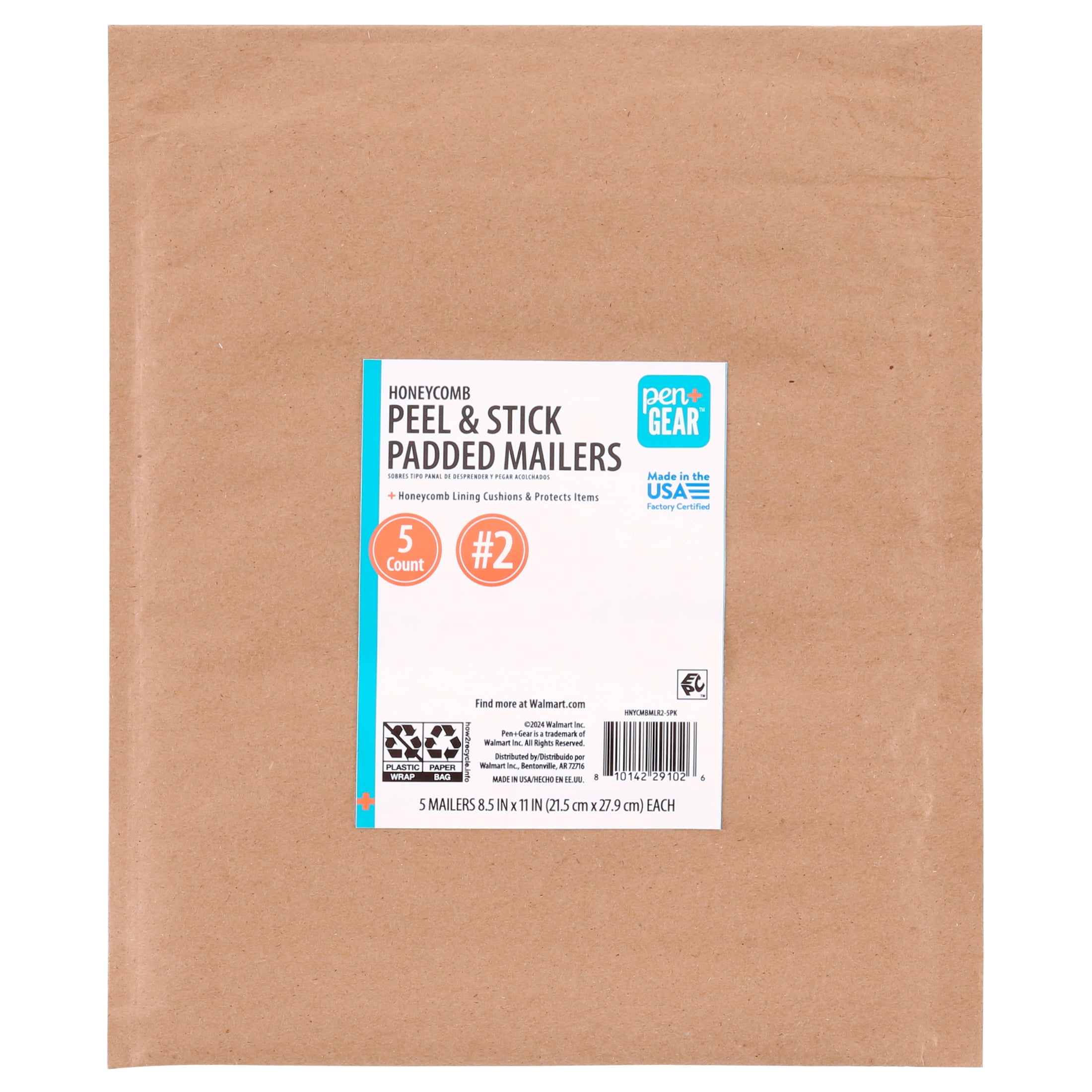 Pen+Gear Self-Seal Honeycomb Padded Mailer, #2 (8.5 in. x 11 in ...