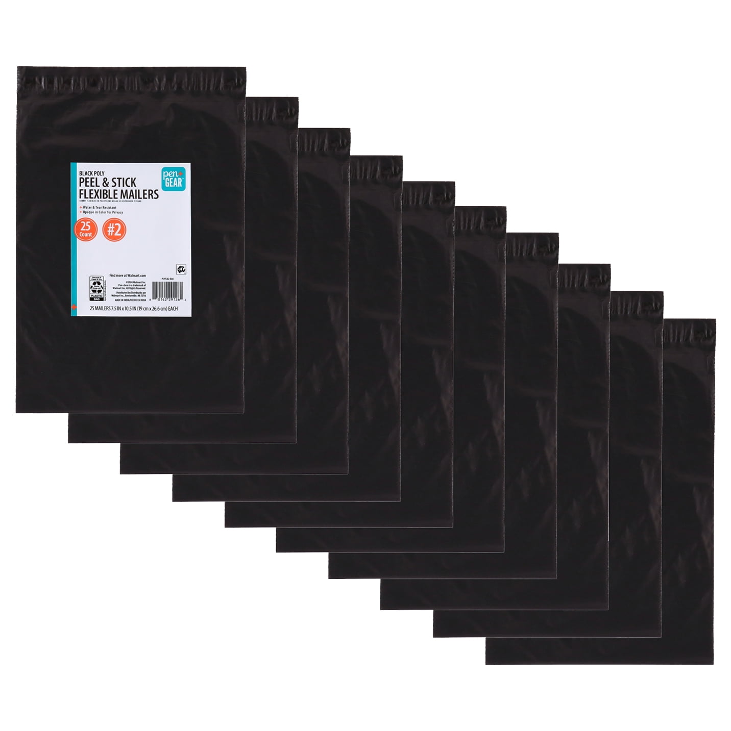 Pen+Gear Self-Seal Poly Flexible Mailer, #2 (8.5 in. x 11 in.), Black ...