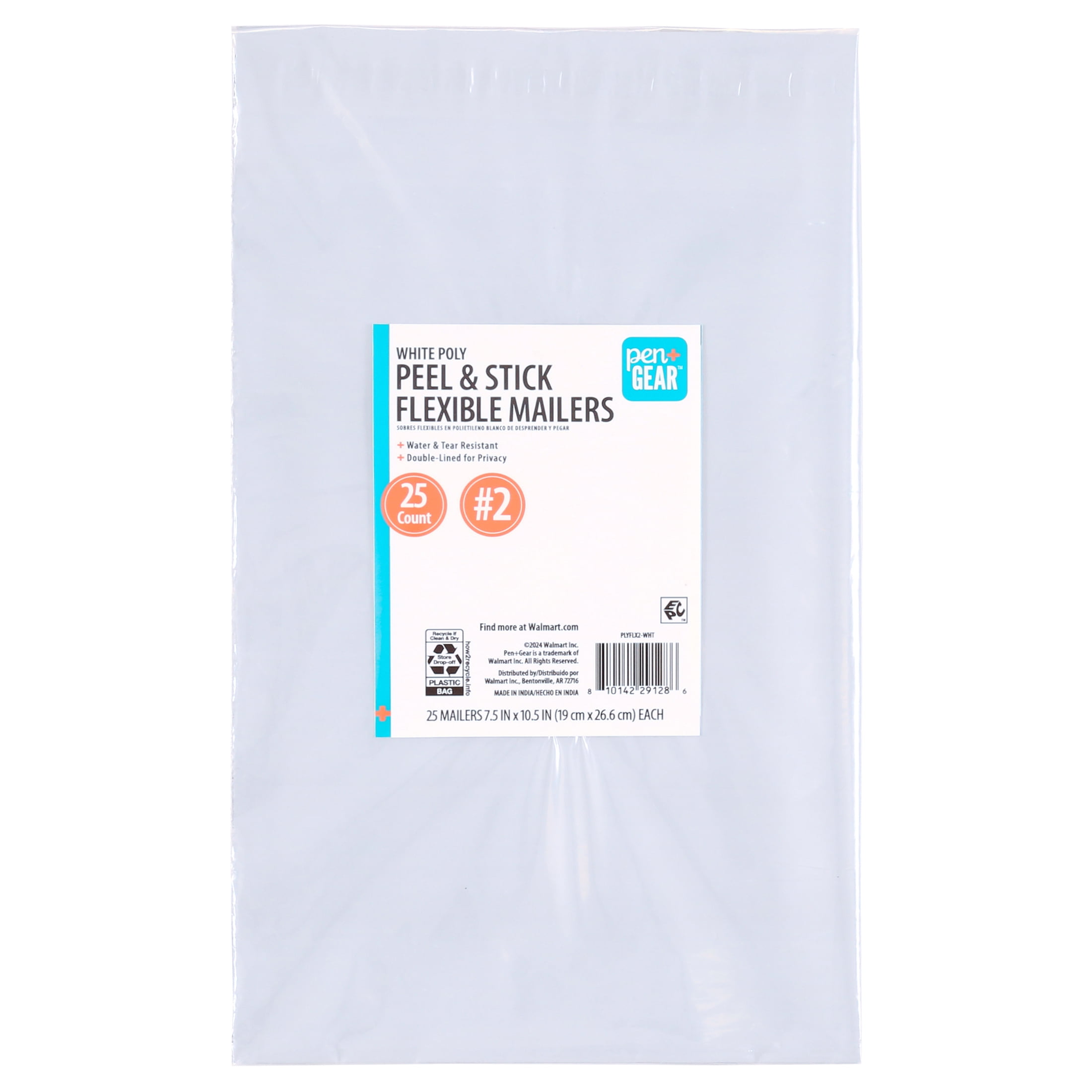 Pen+Gear Self-Seal Poly Flexible Mailers, #2 (7.5"x 10"), White, 25 ...