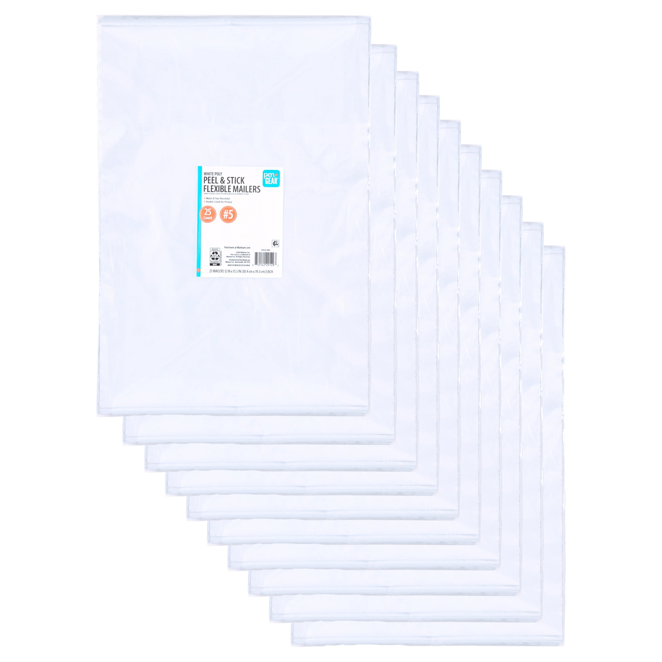 Pen+Gear Self-Seal Poly Flexible Mailers, #5 (10.5" x 16"), White, 250 ...