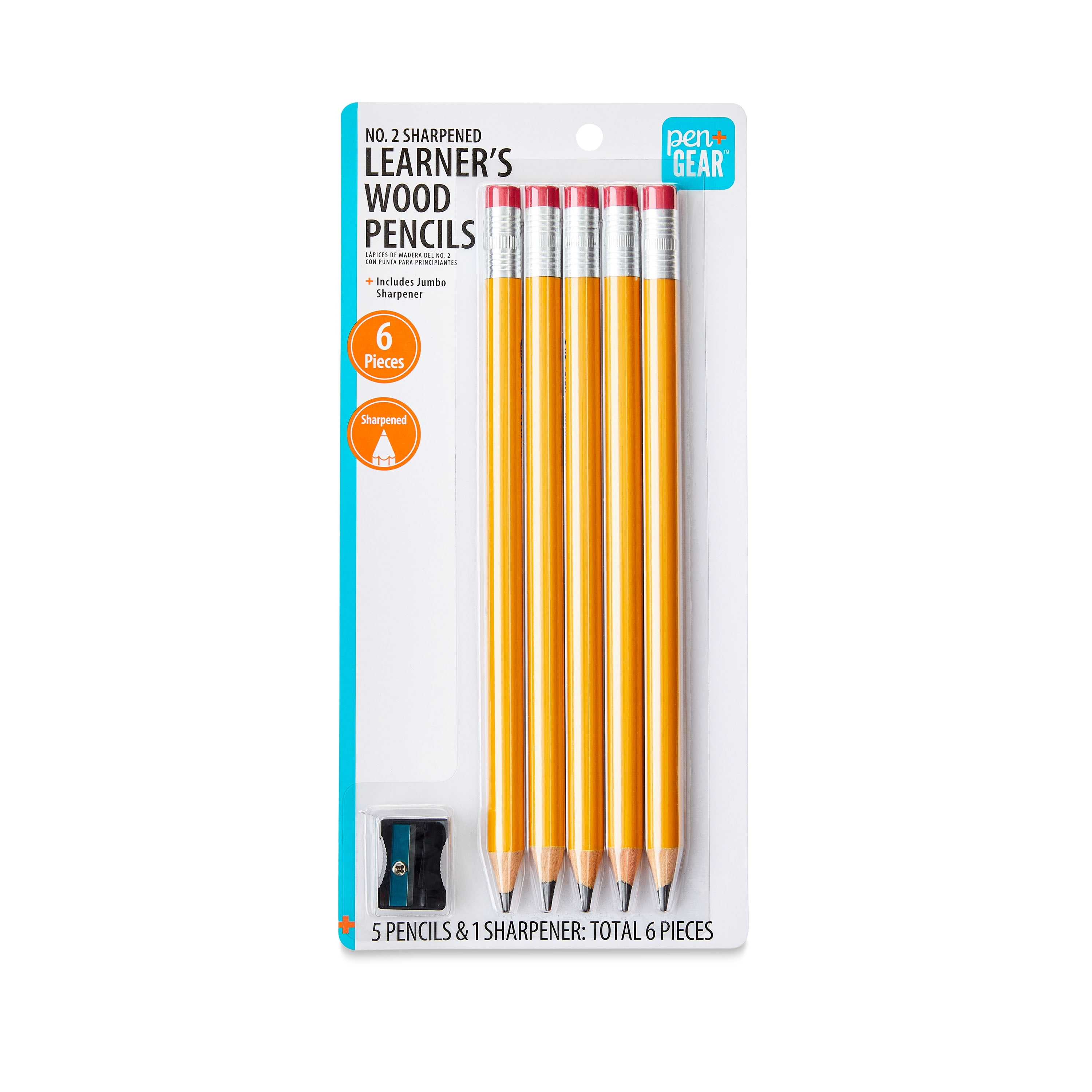 Pen+Gear #2 HB Sharpened Learner Pencils with Jumbo Sharpener, 5 Count ...
