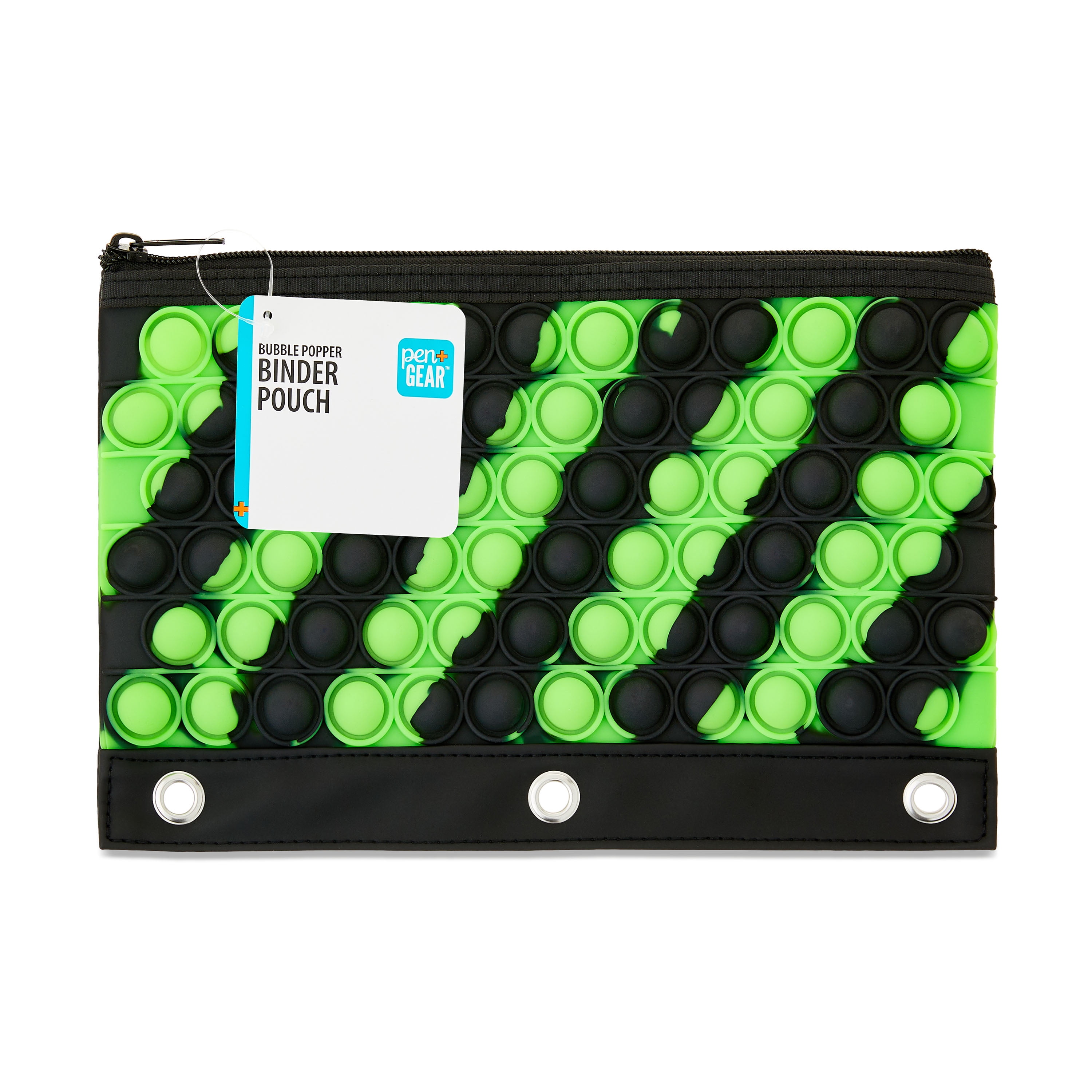 Pen+Gear Silicon Bubble Popper Zip Binder Pouch, Green and Black ...