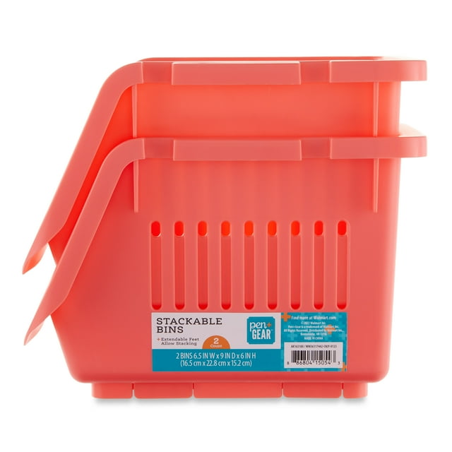 Pen + Gear Stackable Polypropylene, Plastic Storage Bins, Coral, 2 ...